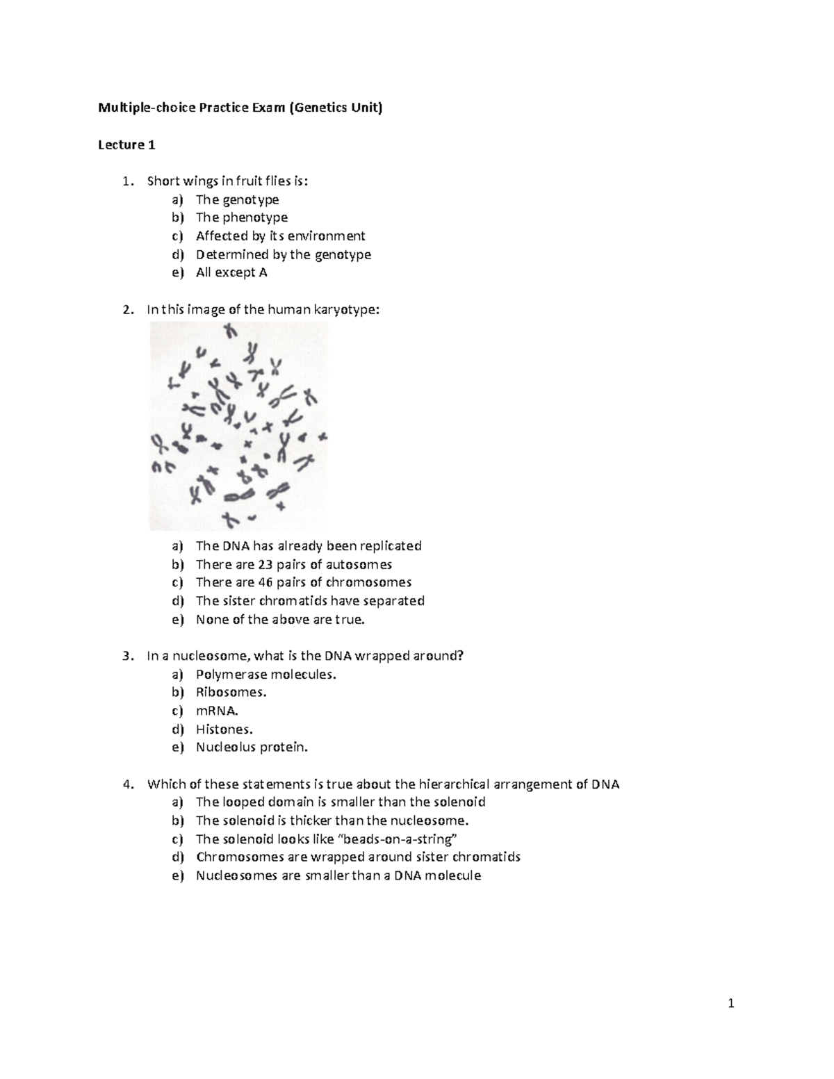 Multiple-choice Practice Exam for Genetics (unit 2 ) with solutions ...