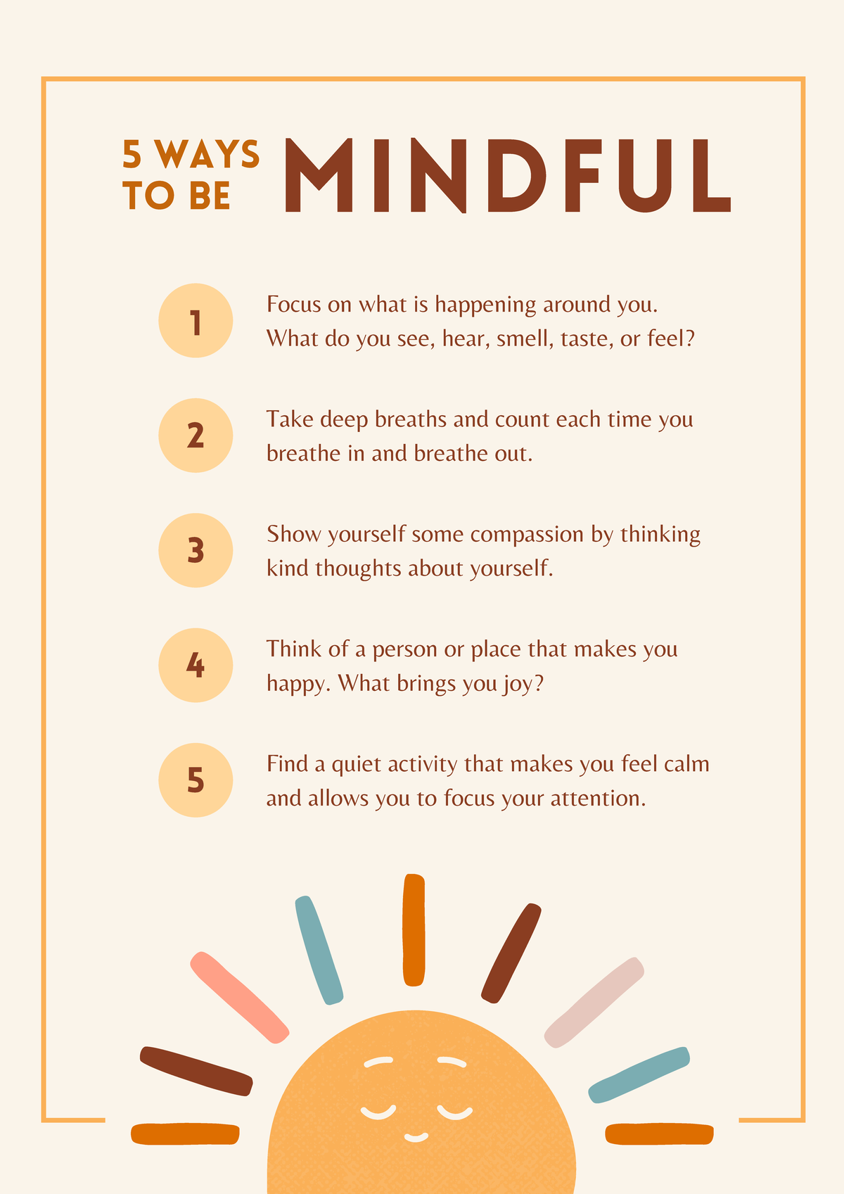 5 Ways To Be Mindful Education Poster in Orange Pink and Teal Flat ...