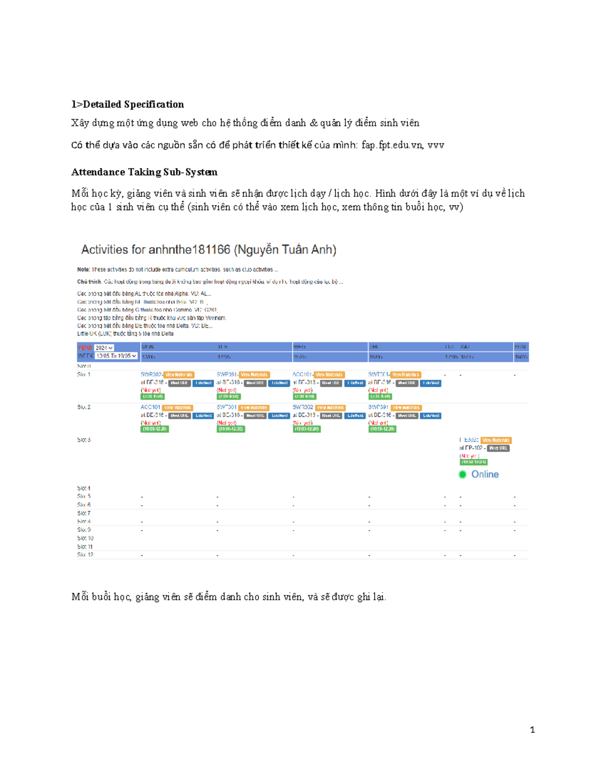 Project - goodluck - 1>Detailed Specification Xây dựng một ứng dụng web cho hệ thống điểm danh ...