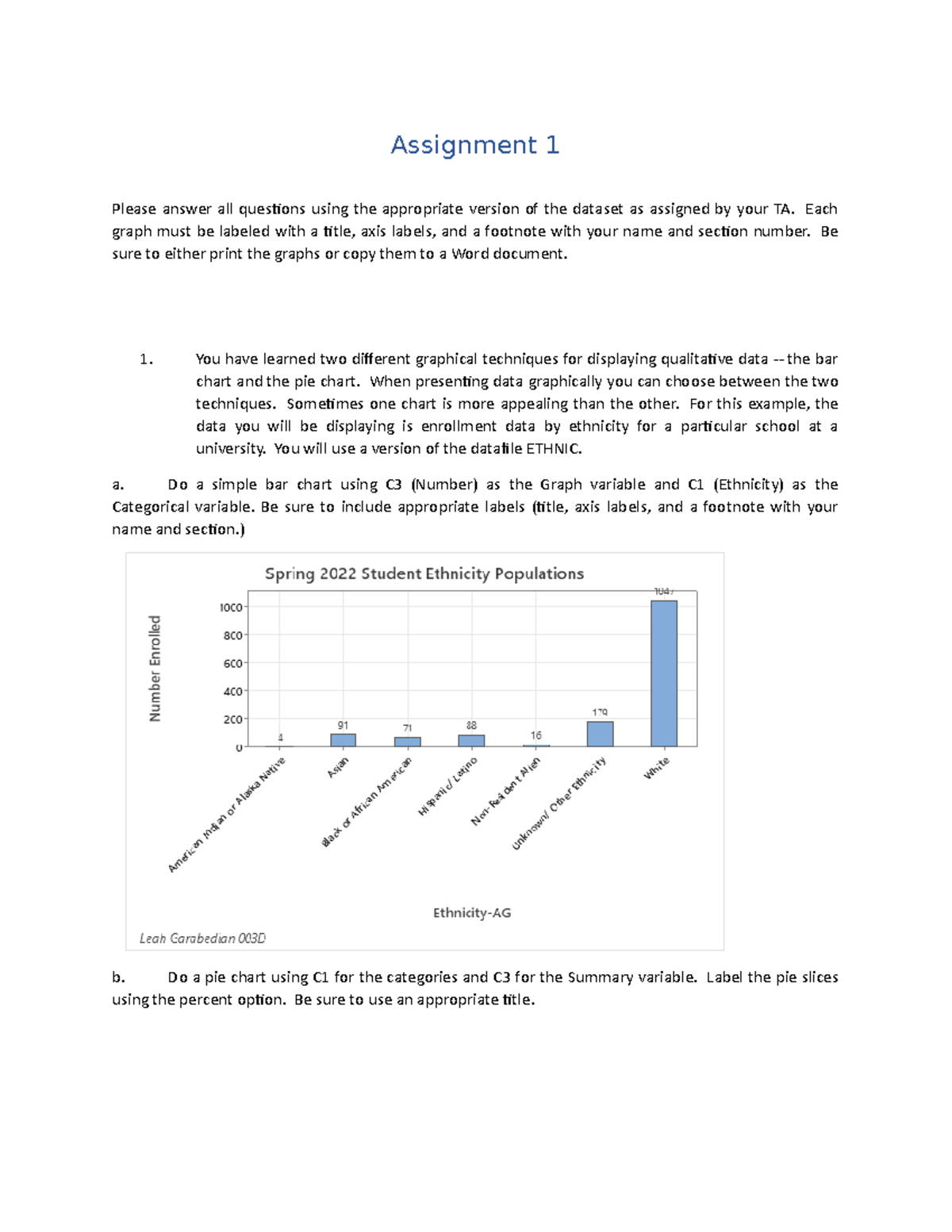 Mnitab 1 - minitab homework assignment (Prof Zhanna Pozdnyakova) - Assignment 1 Please answer ...