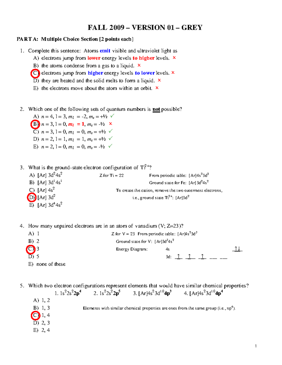 Exam 2015, questions and answers - Midterm - FALL 2009 VERSION 01 GREY PART A: Multiple Choice ...