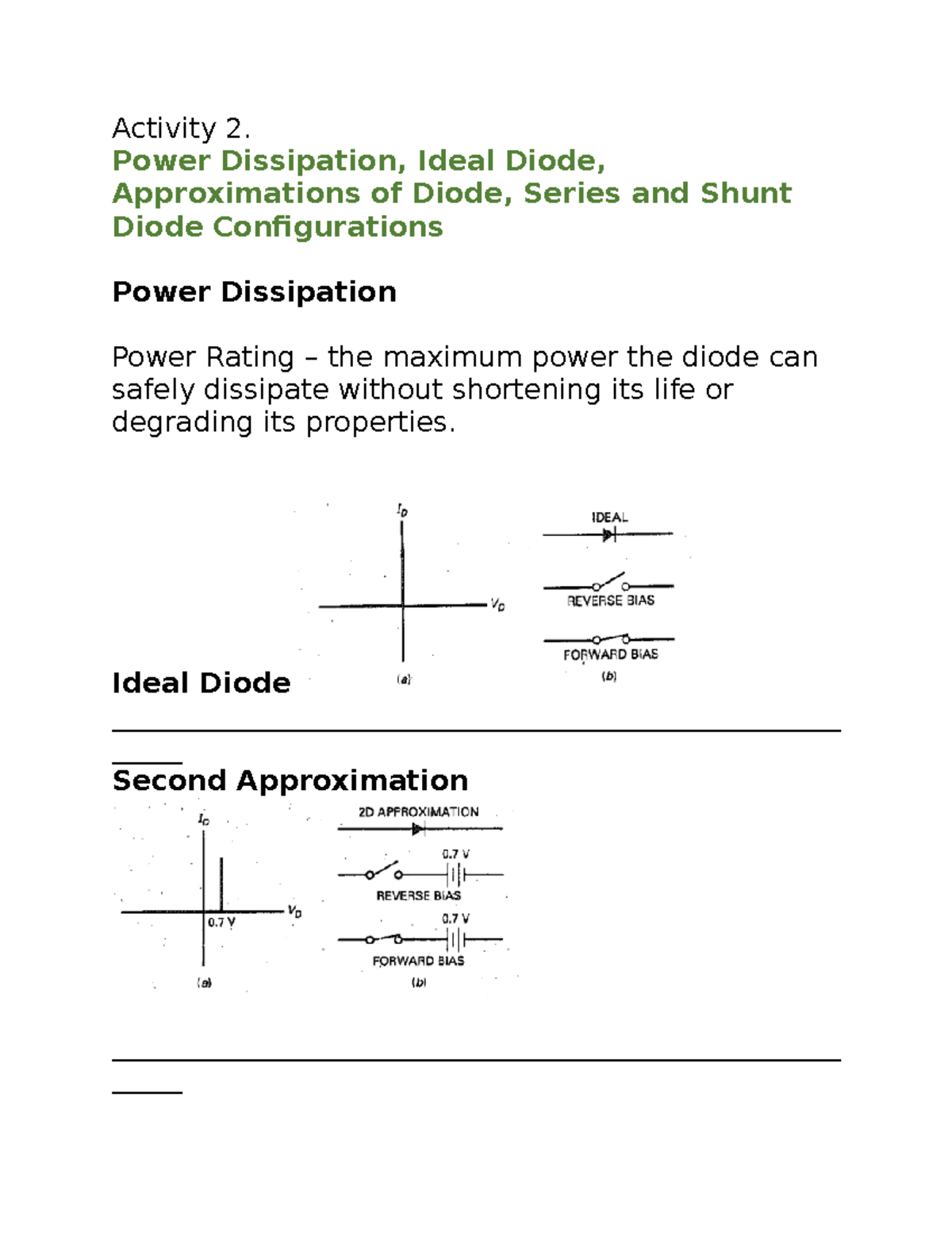 Activity 2 annotations 2 - Activity 2. Power Dissipation, Ideal Diode, Approximations of Diode ...