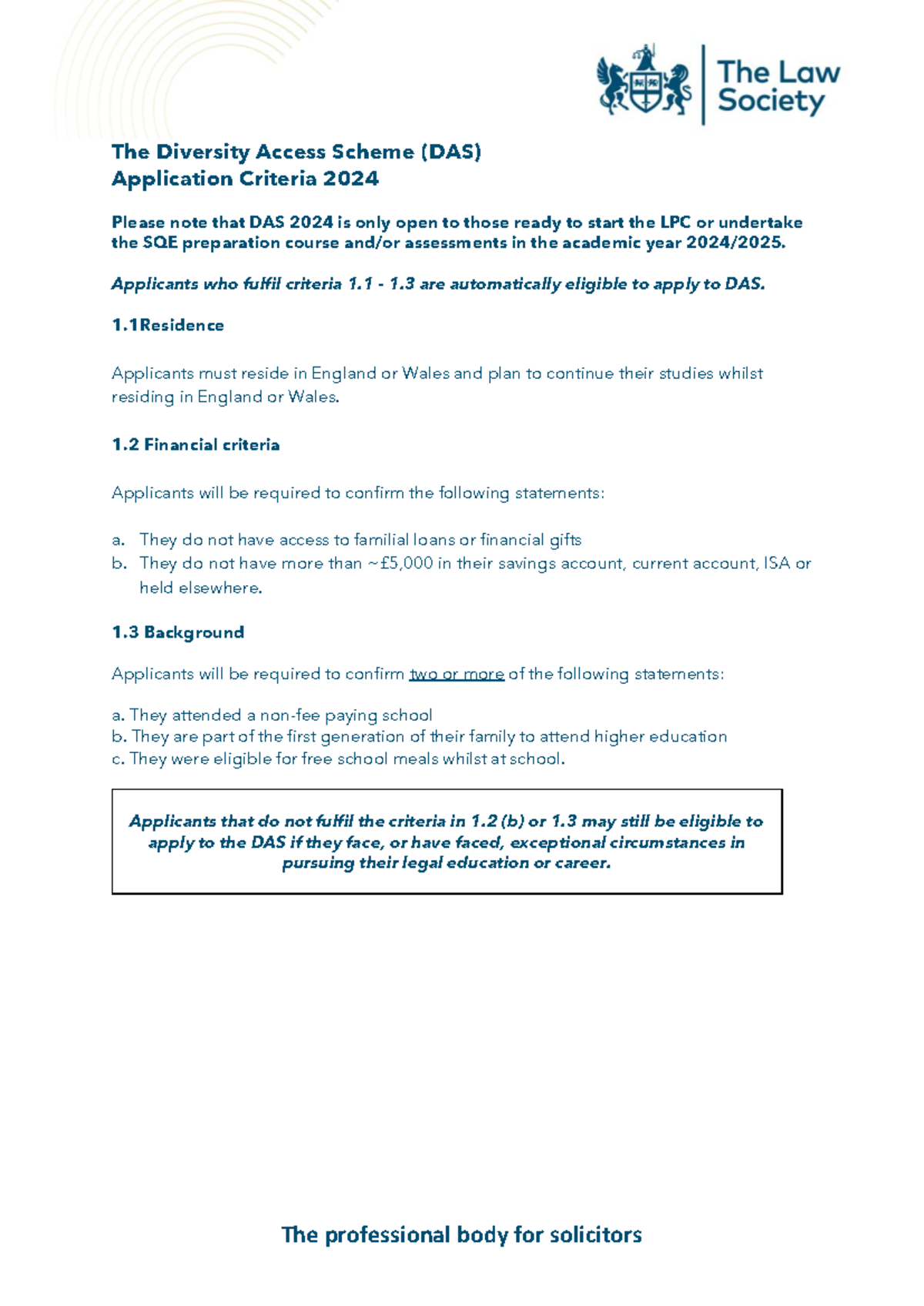 DAS eligibility criteria 2024 PDF 113KB - The professional body for ...