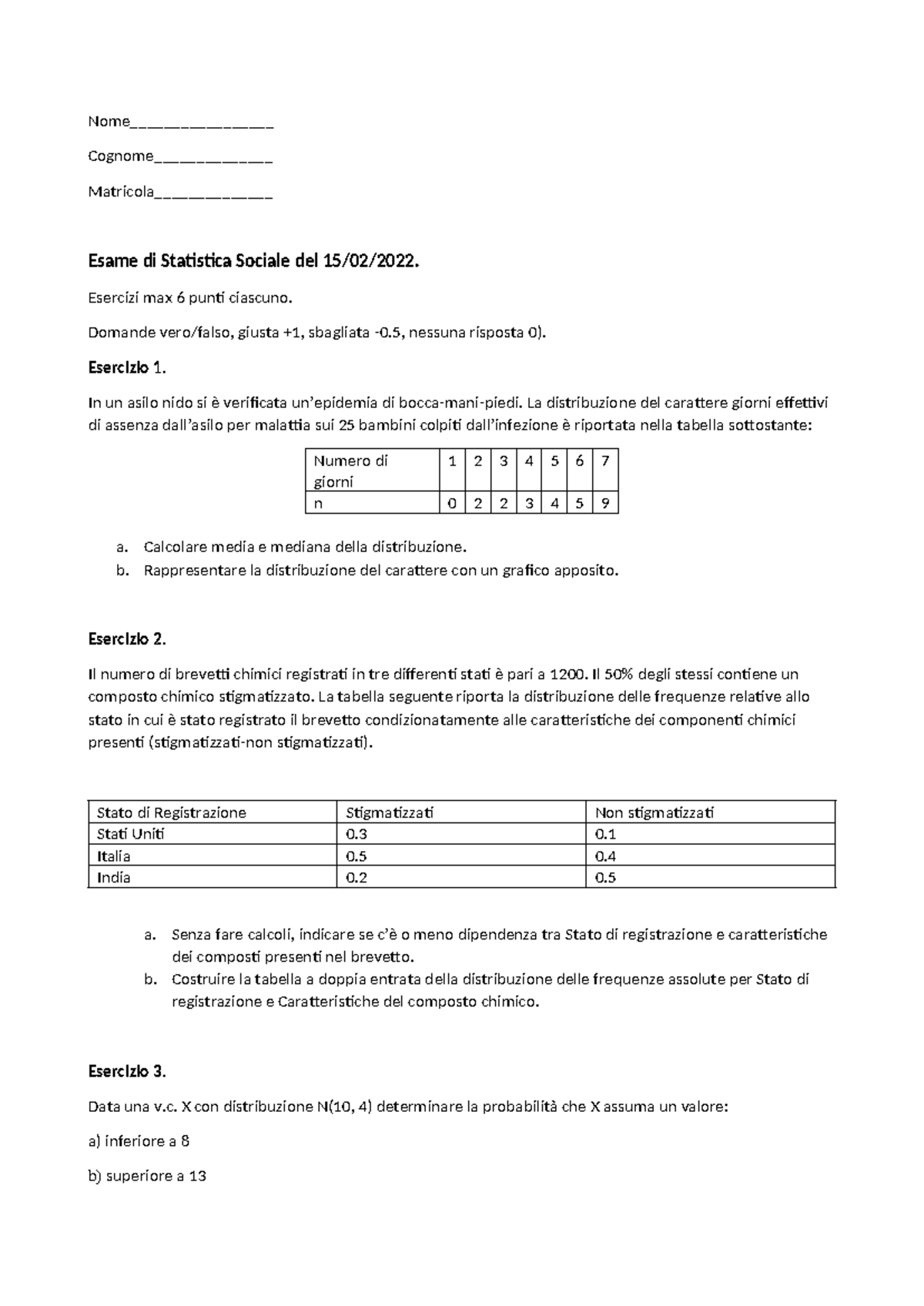 Fac-simile esame - Nome_________________ Cognome ...