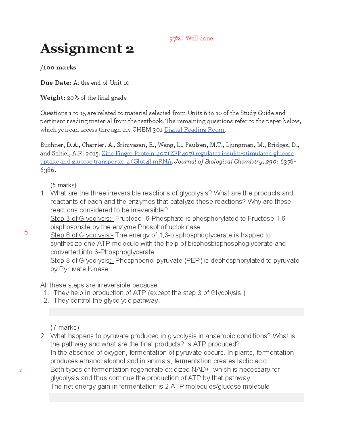 Biochemistry-CHEM301 Assignment 2 M - Copy - Assignment 2 /100 marks ...