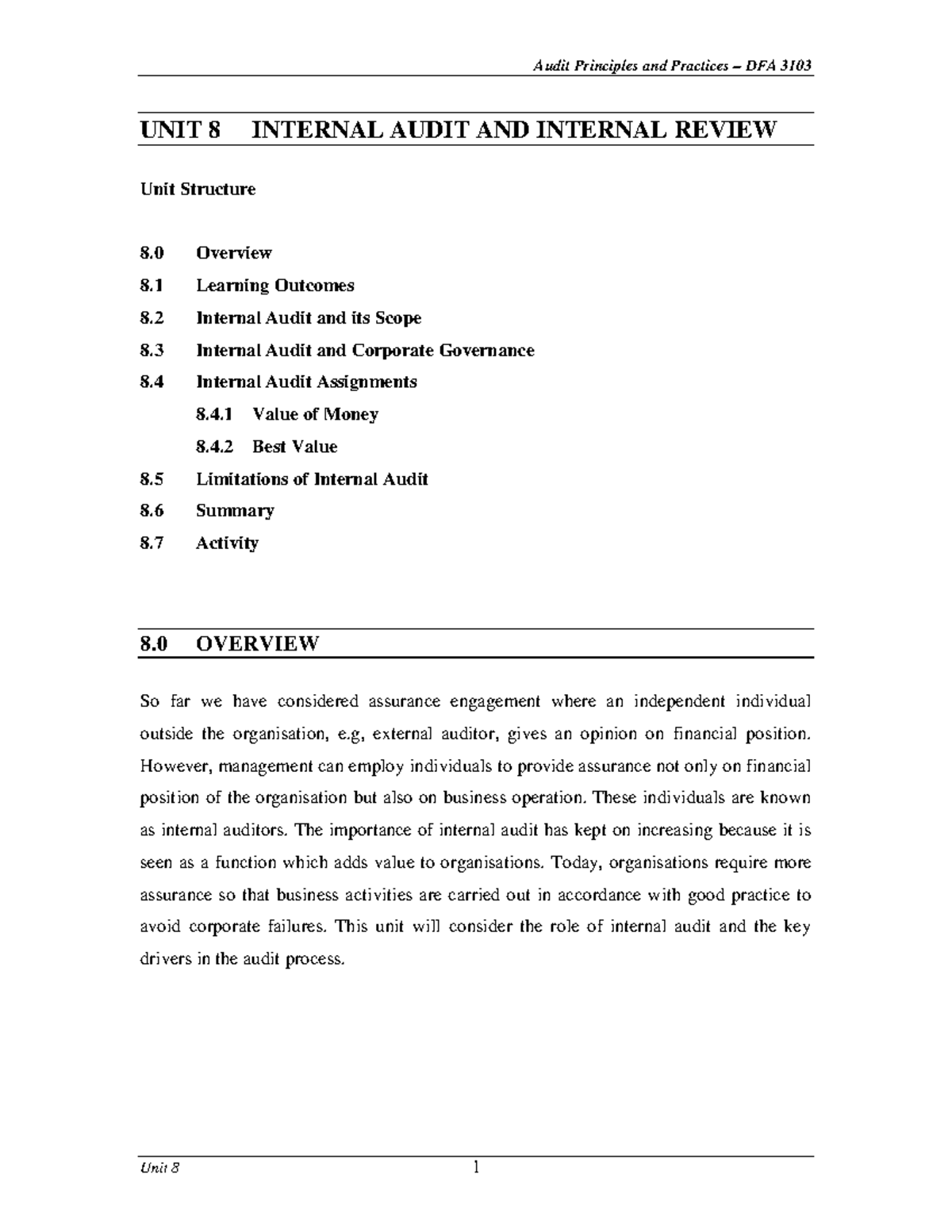 8 Internal Audit and Internal review - UNIT 8 INTERNAL AUDIT AND ...