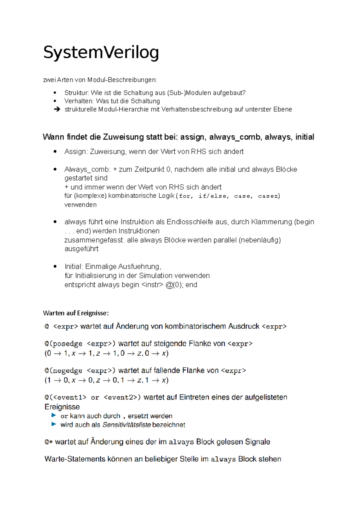 System Verilog - Wintersemester - SystemVerilog zwei Arten von Modul-Beschreibungen: Struktur ...