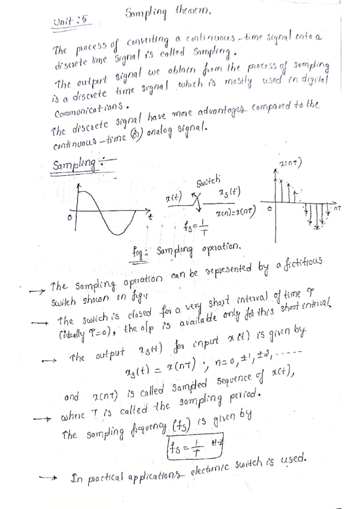 Unit-5 sampling theorem - Unit :5 Sampling theoron. The process of converting a continuous time ...