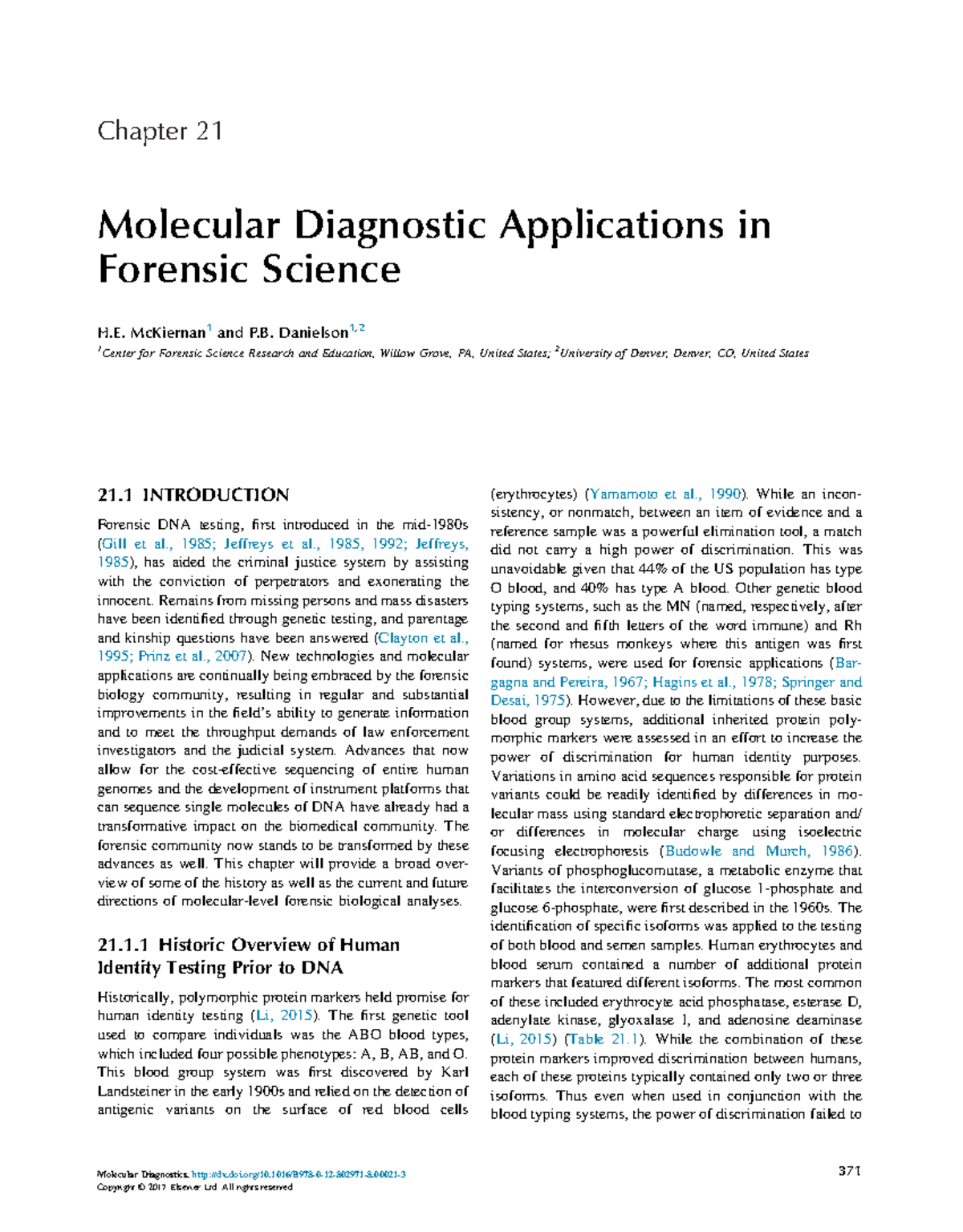 Molecular Diagnostic Applications in Forensic Science - McKiernan 1 and ...