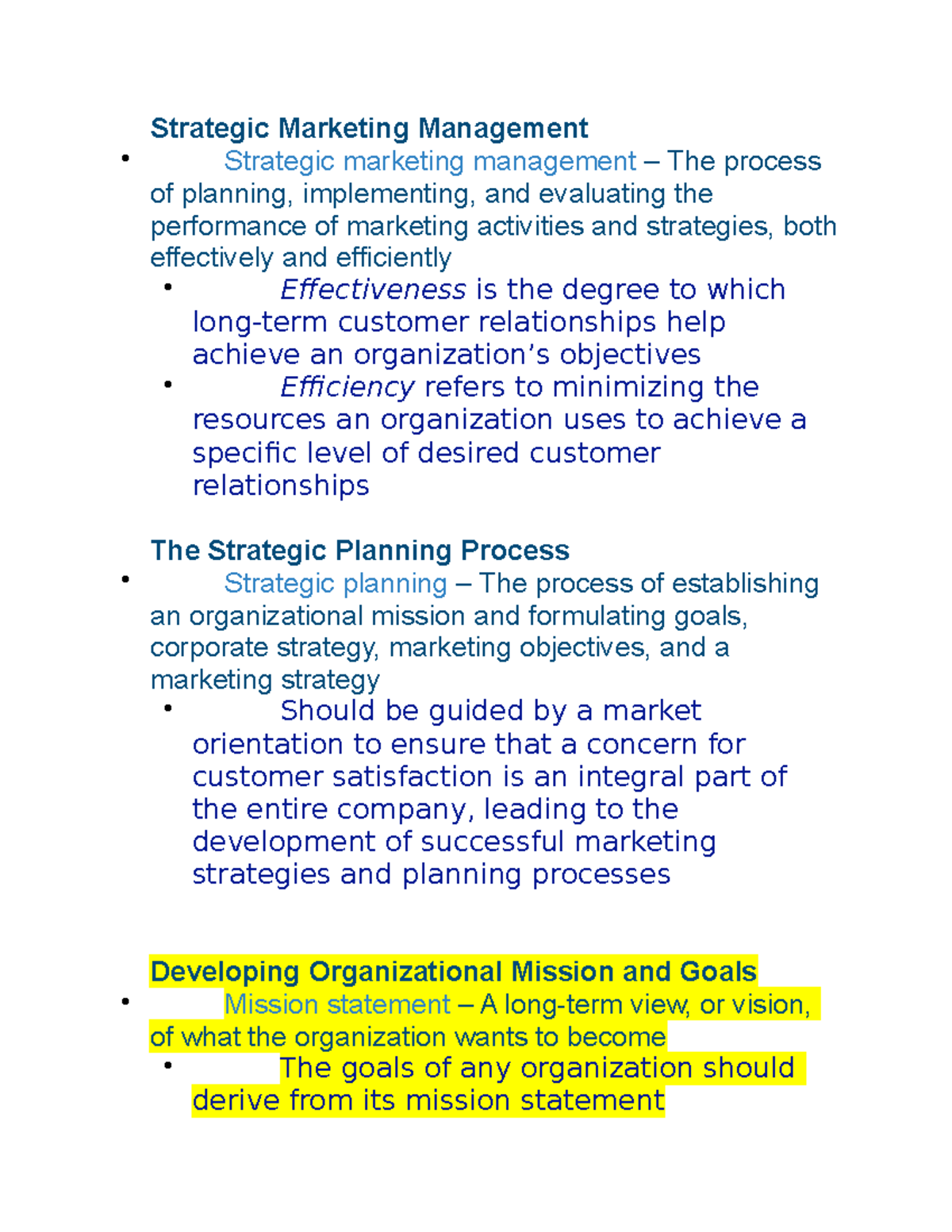 Chapter 2 notes - Strategic Marketing Management Strategic marketing ...