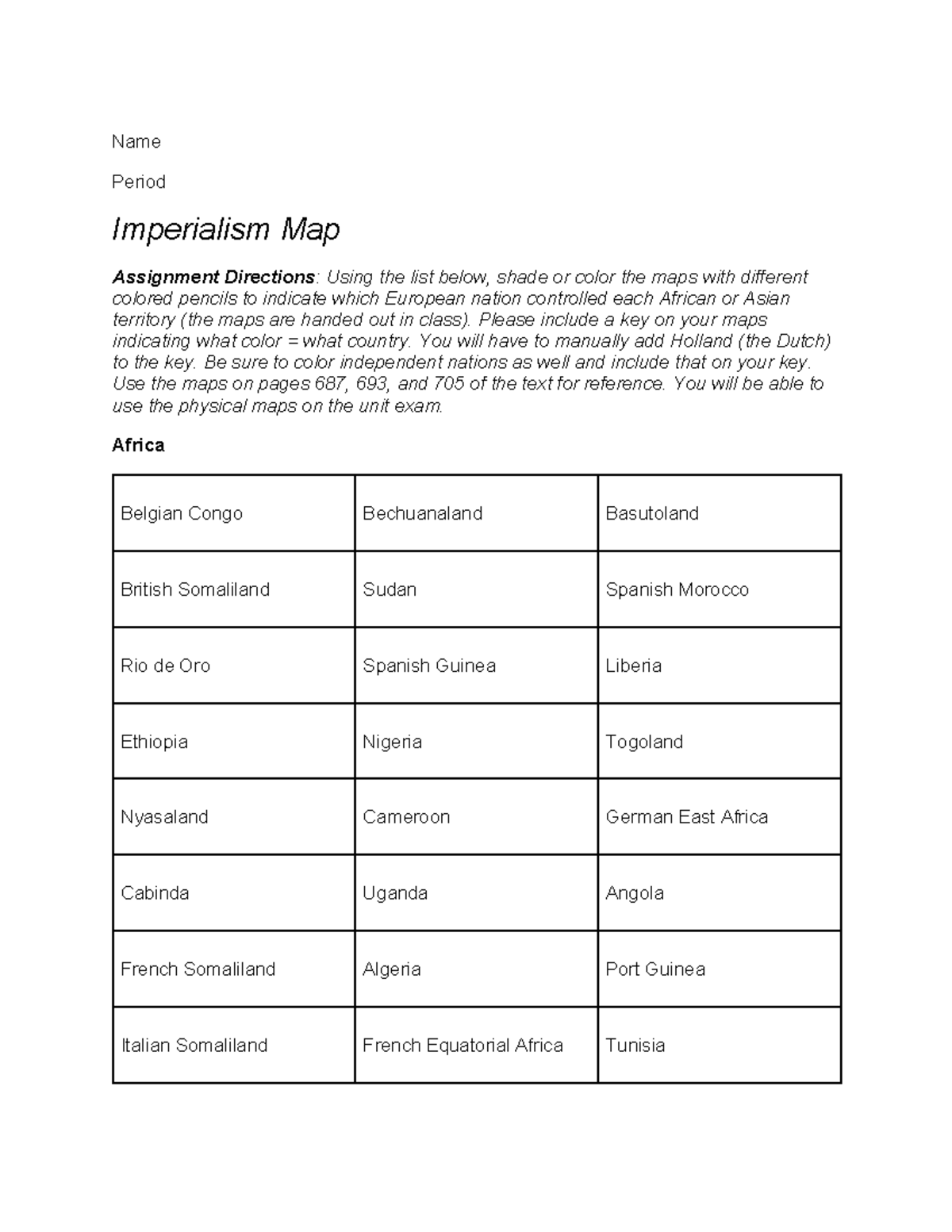Imperialism map - flsdjflkasdjflk - Name Period Imperialism Map ...