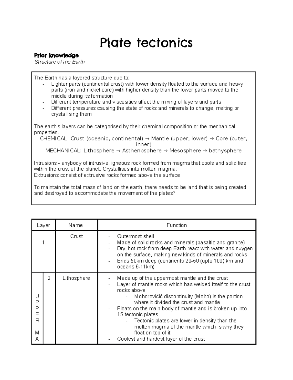 Year 10 Science Plate Tectonics notes - Plate tectonics Prior knowledge ...