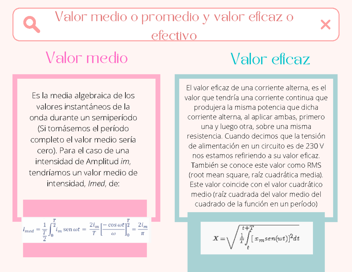 Og5 - organizador grafico - Valor medio Valor eficaz Valor medio o ...