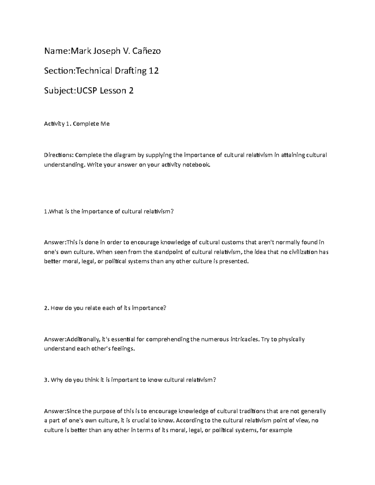 UCSP - usefull - Name:Mark Joseph V. Cañezo Section:Technical Drafting ...