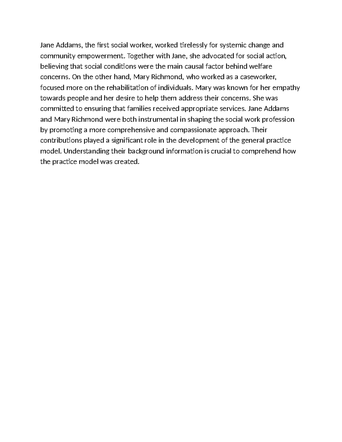 SWK 170 Topic 5 DQ1 - Discussion Question - Jane Addams, the first ...