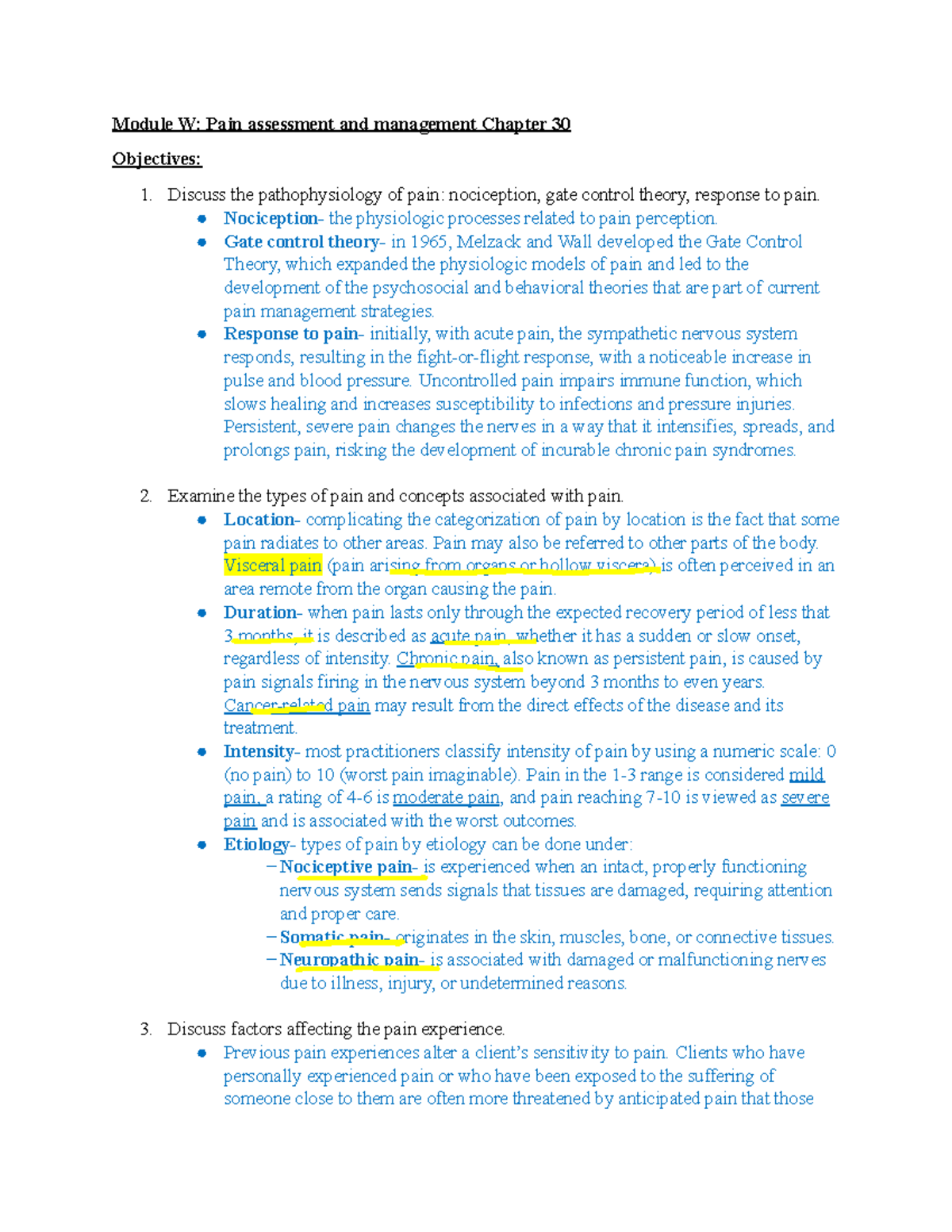 Pain management - Module W: Pain assessment and management Chapter 30 ...