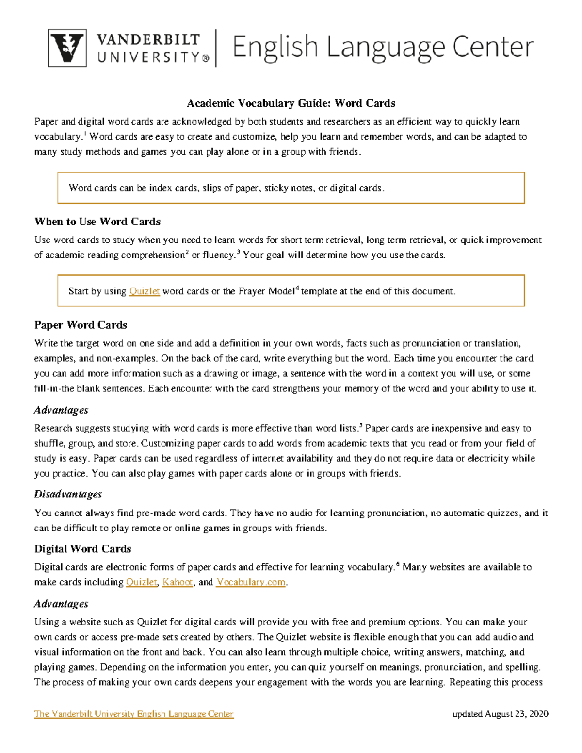 Vuelc Academic Vocabulary Guide Word Cards - The Vanderbilt University ...