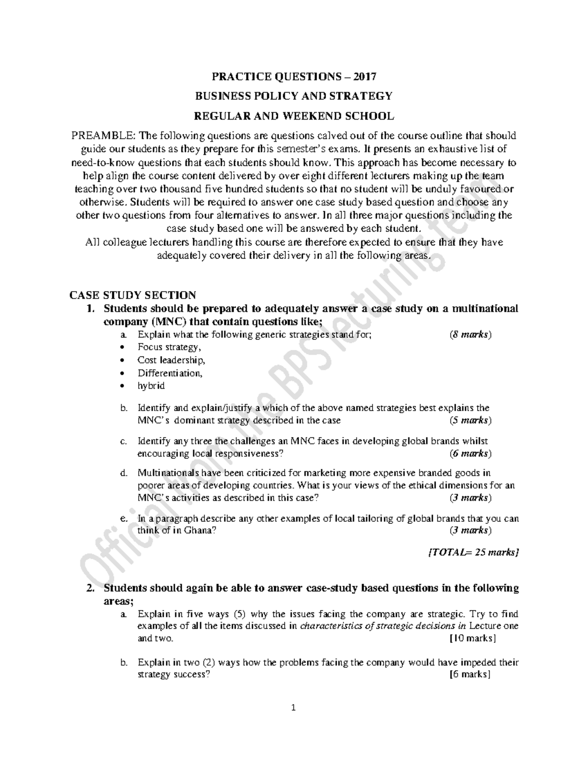 Business Policy and Strategy Practice questions - Warning: TT ...