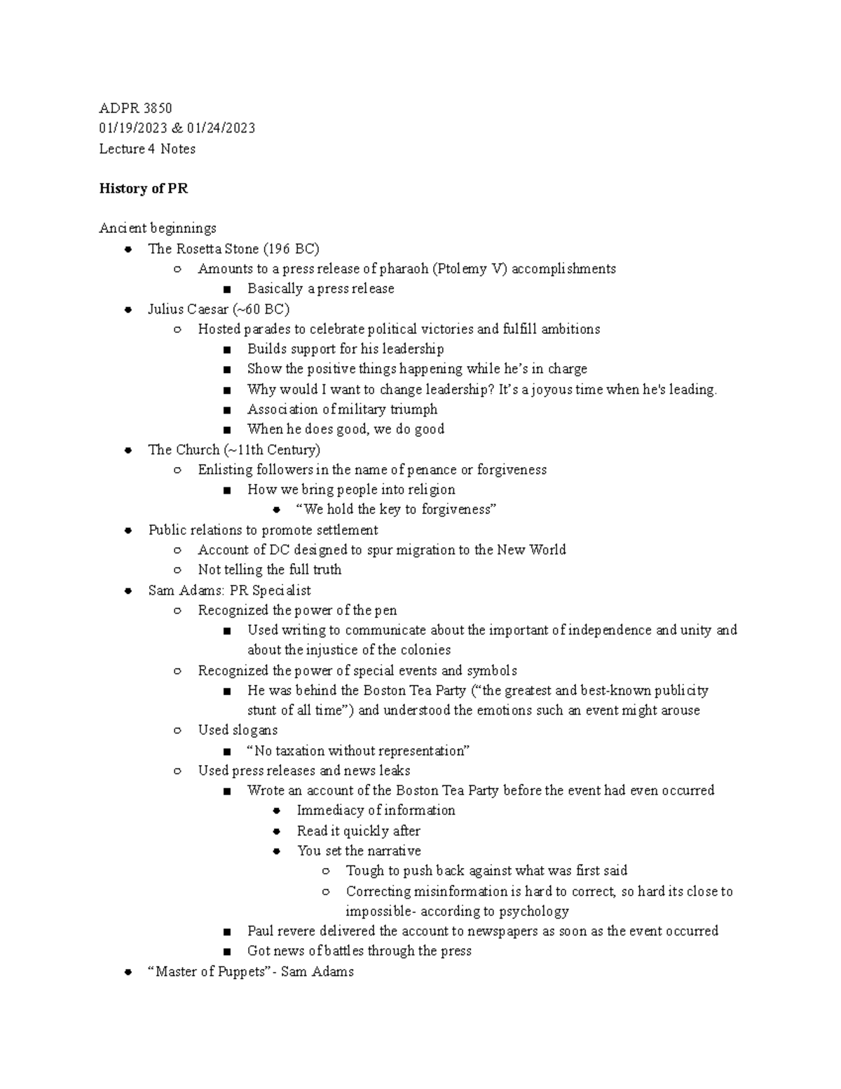 ADPR Lecture 4 notes - ADPR 3850 01/19/2023 & 01/24/ Lecture 4 Notes ...