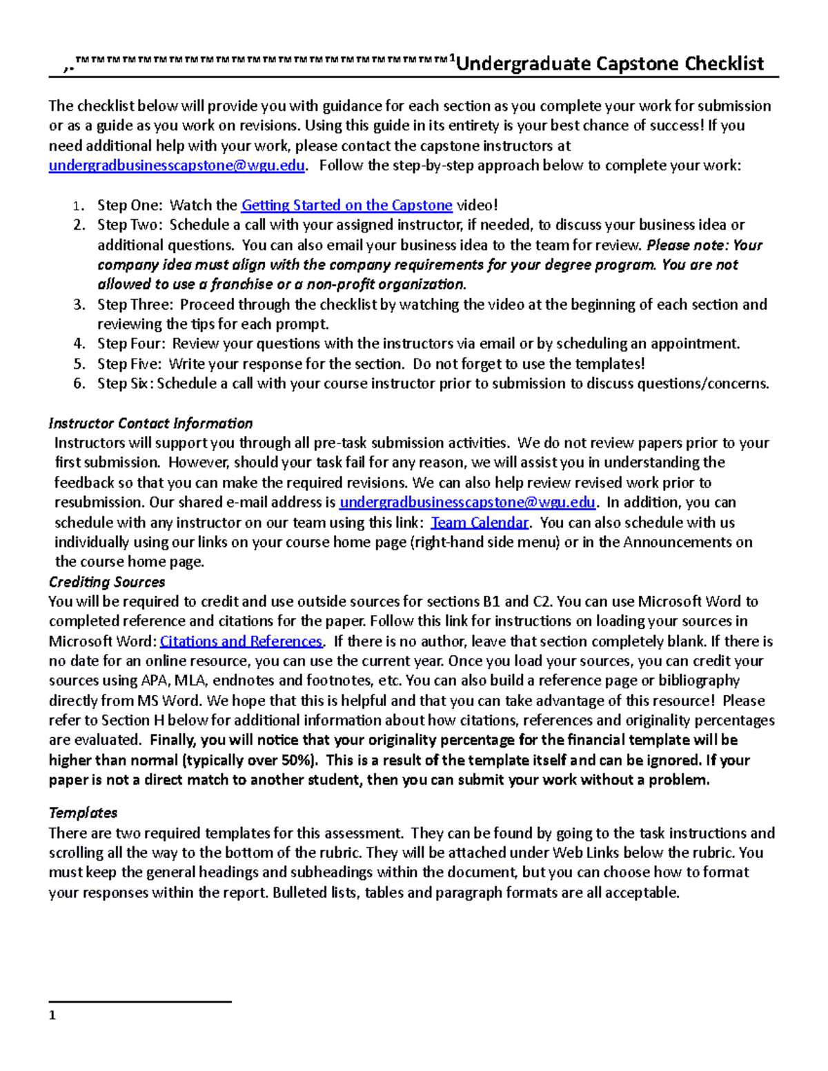 Undergrad Capstone Checklist - ,.™™™™™™™™™™™™™™™™™™™™™™™™ 1 Undergraduate Capstone Checklist The ...