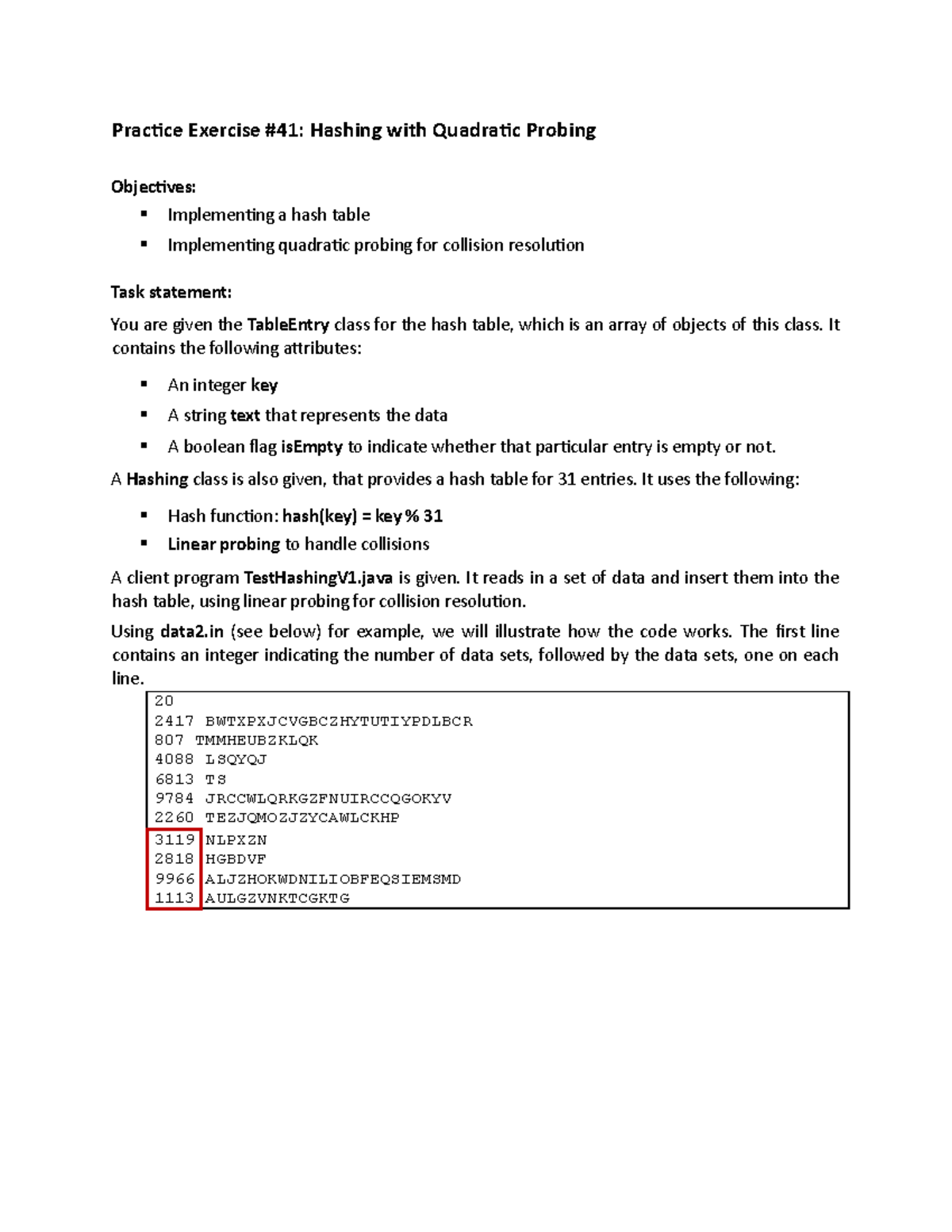 Hashing With Quadratic Probing Practice Exercise 41 Hashing With Quadratic Probing