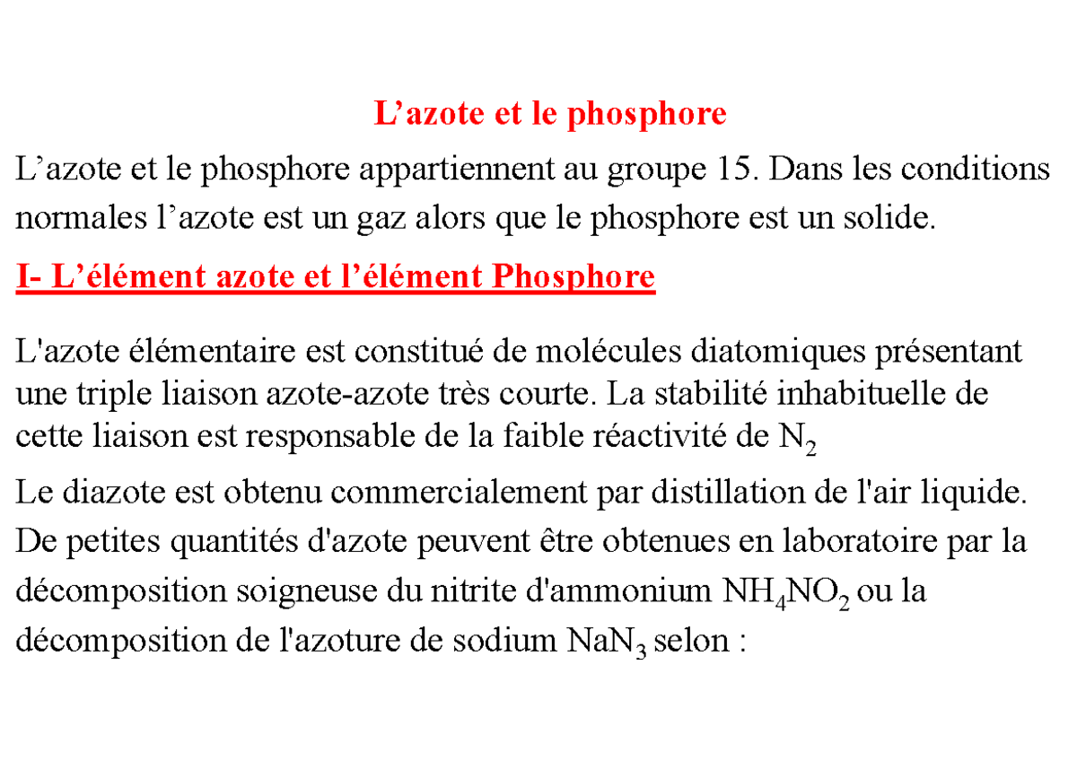 Chap 3 - CHIMIE DESCRIPTIVE I ET DIAGRAMMES DE PHASES - L’azote et le ...