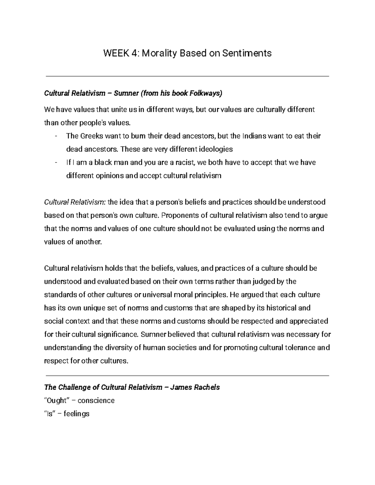 PHIL week 4 readings (Morality Based on Sentiments) - WEEK 4: Morality ...