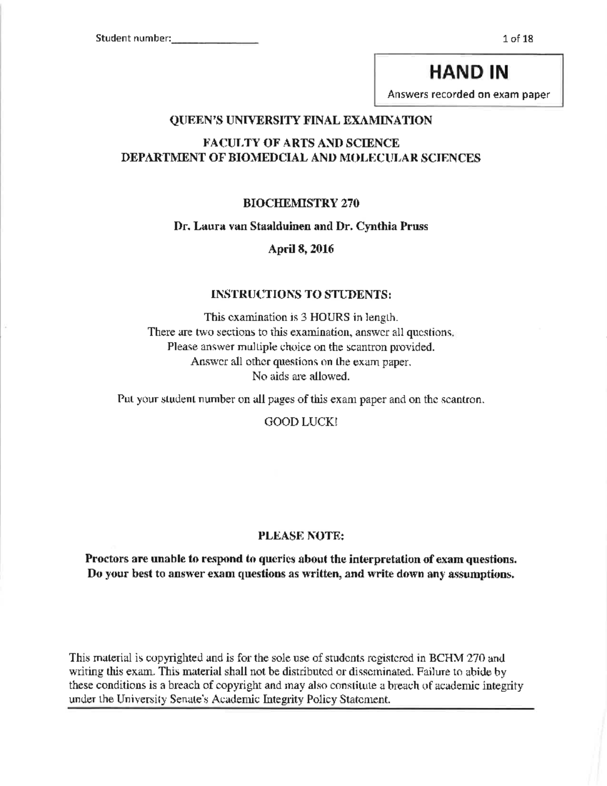 Bchm270 Practice Exam - Bchm 270 - Studocu