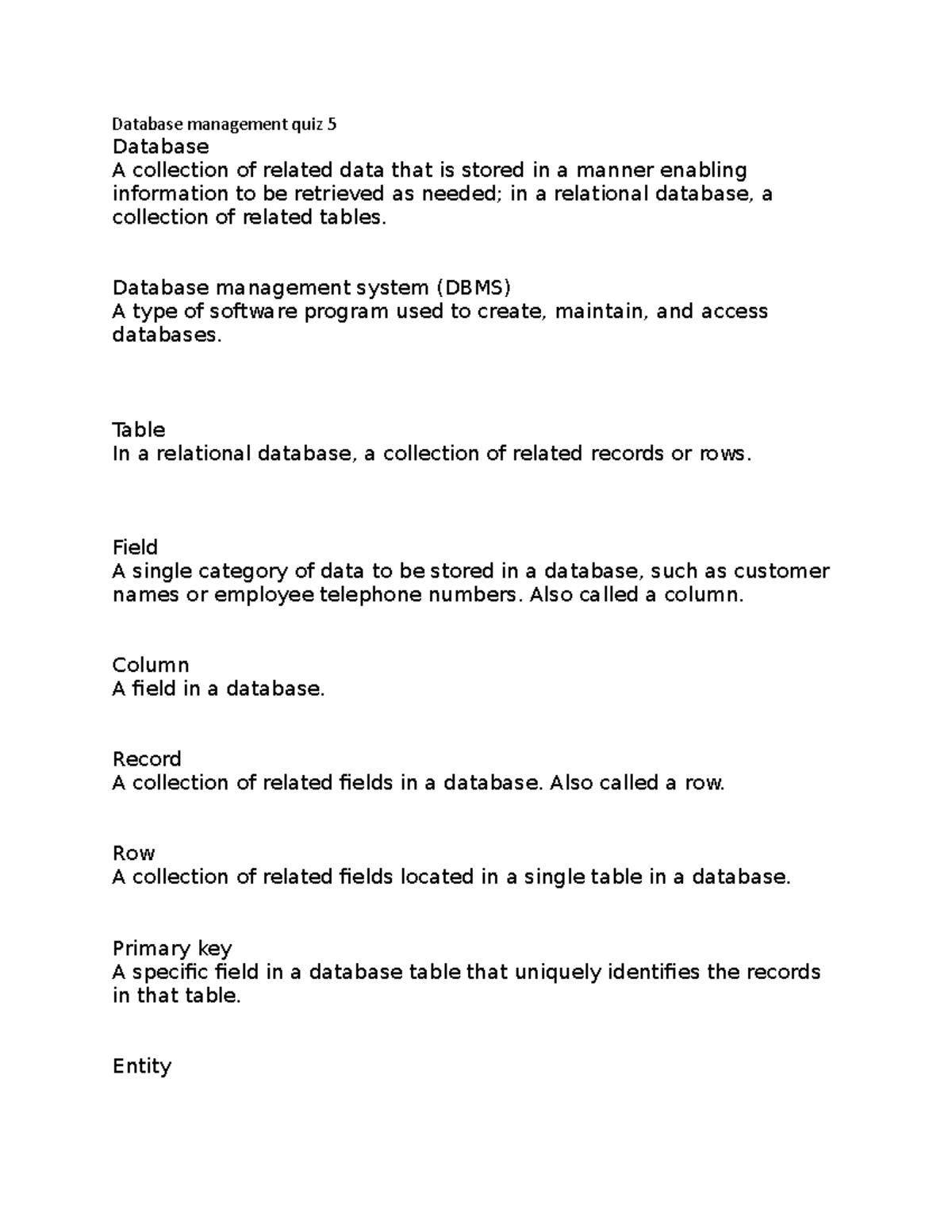 Database Management Quiz 5 Database Management System Dbms A Type Of Software Program Used 0461