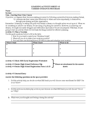 Career Guidance Program LAS no 1 - LEARNING ACTIVITY SHEET # 1 CAREER ...