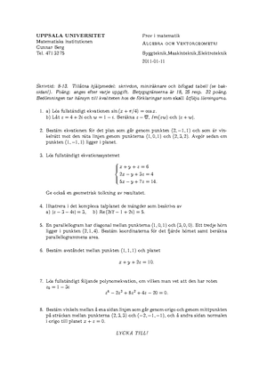 Exempelsamling-Janfalk-Ulf - Exempelsamling till Janfalk, U: Linj ̈ar algebra Ulf Janfalk - Studocu