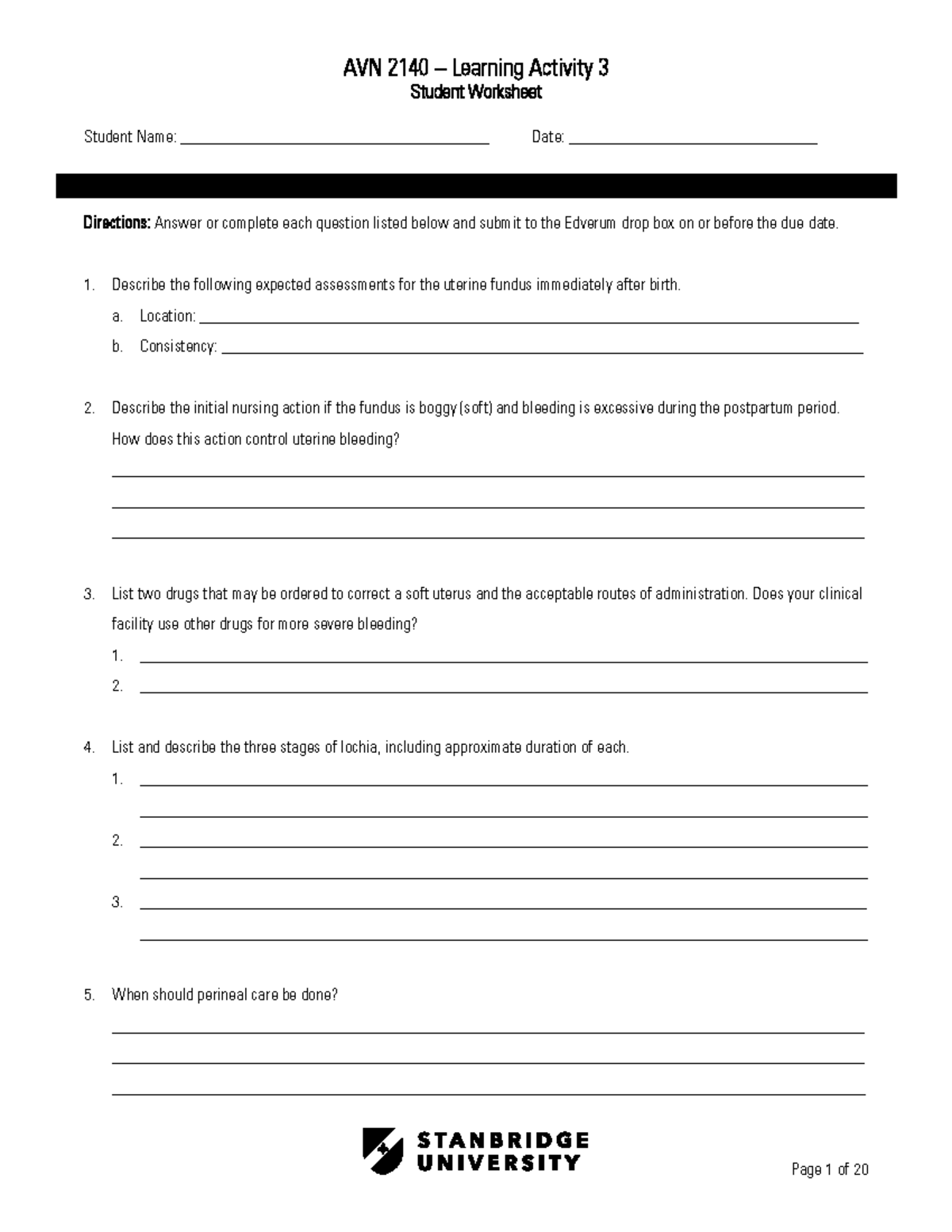 AVN 2140 Learning Activity 3 [Student Worksheet] 2023 - Student Name ...