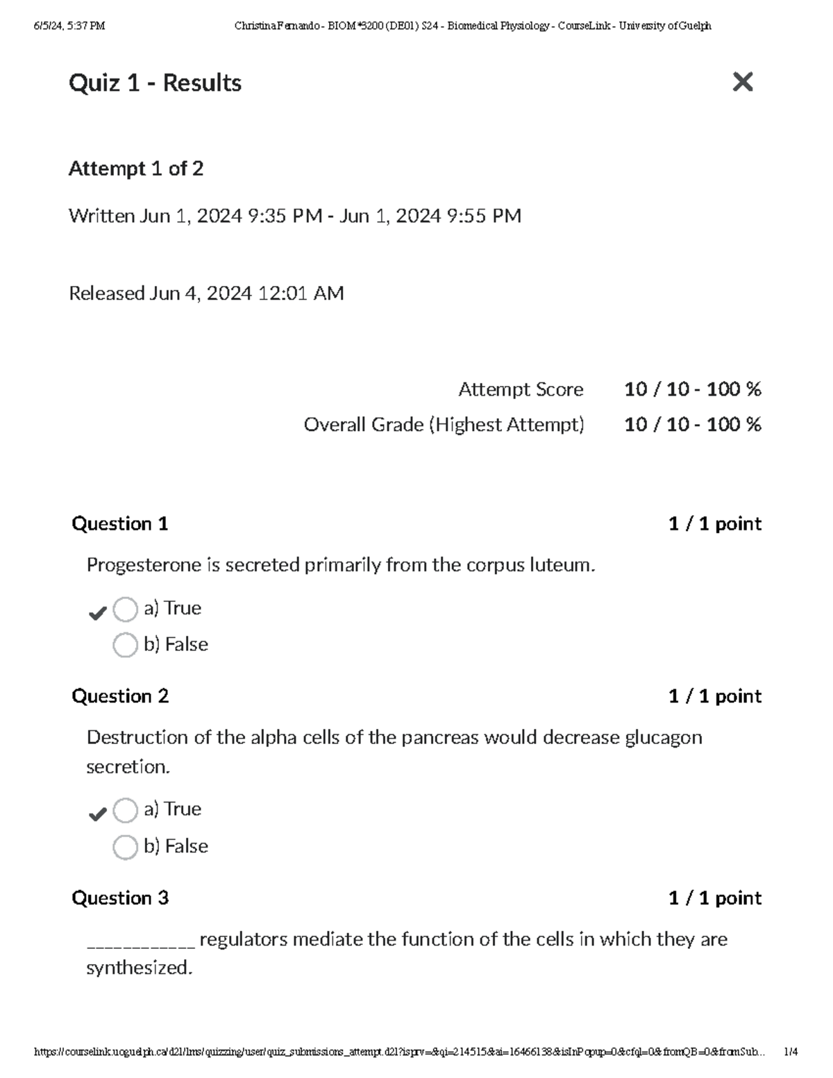 BIOM 3200 (DE01) S24 - Biomedical Physiology - Course Link - University ...
