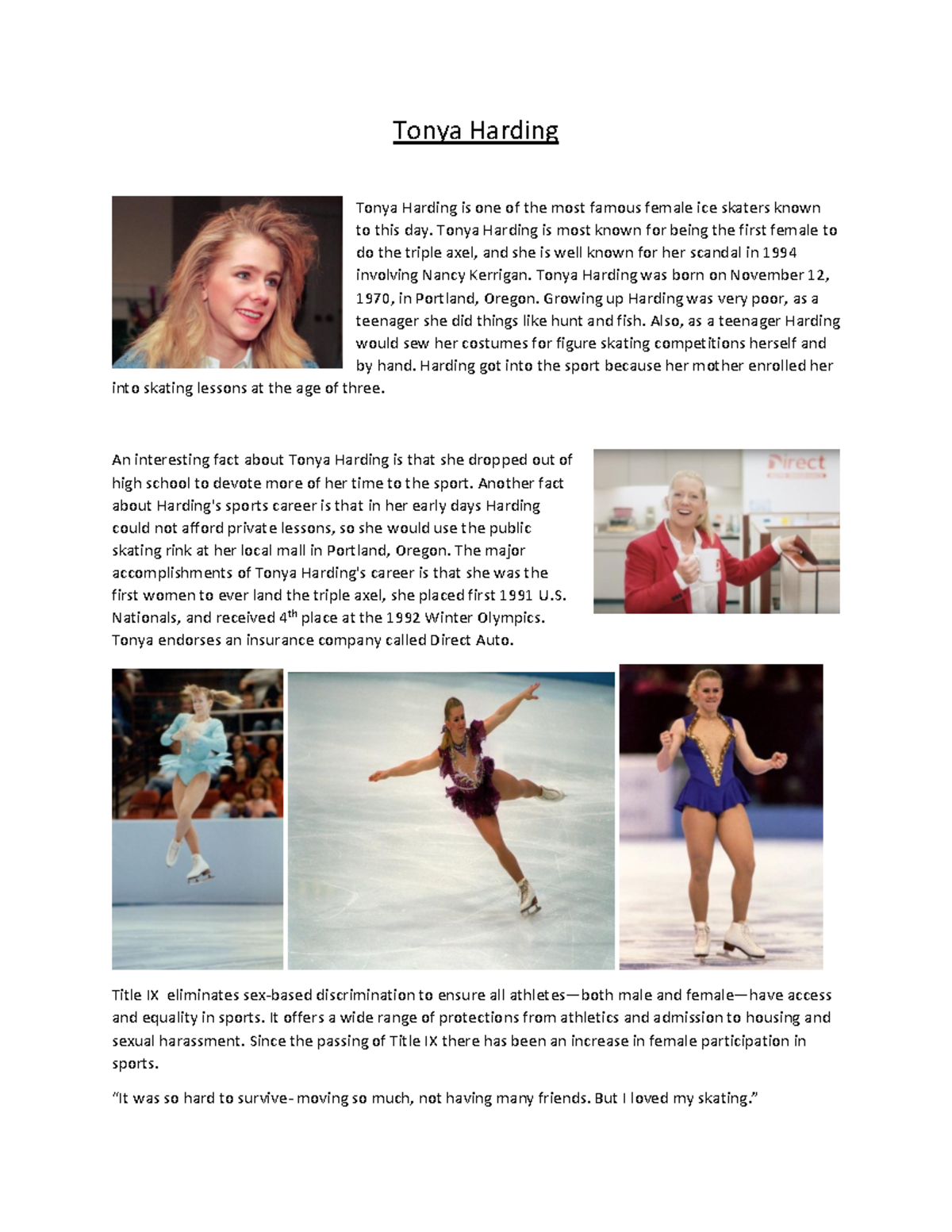 Bressman, Famous Female Athlete - Tonya Harding Tonya Harding is one of ...