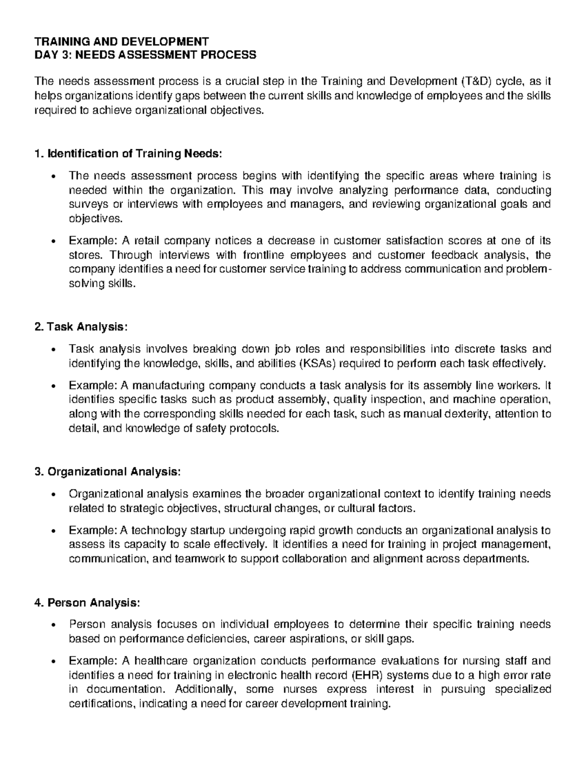 Needs Assessment Process - TRAINING AND DEVELOPMENT DAY 3 : NEEDS ...