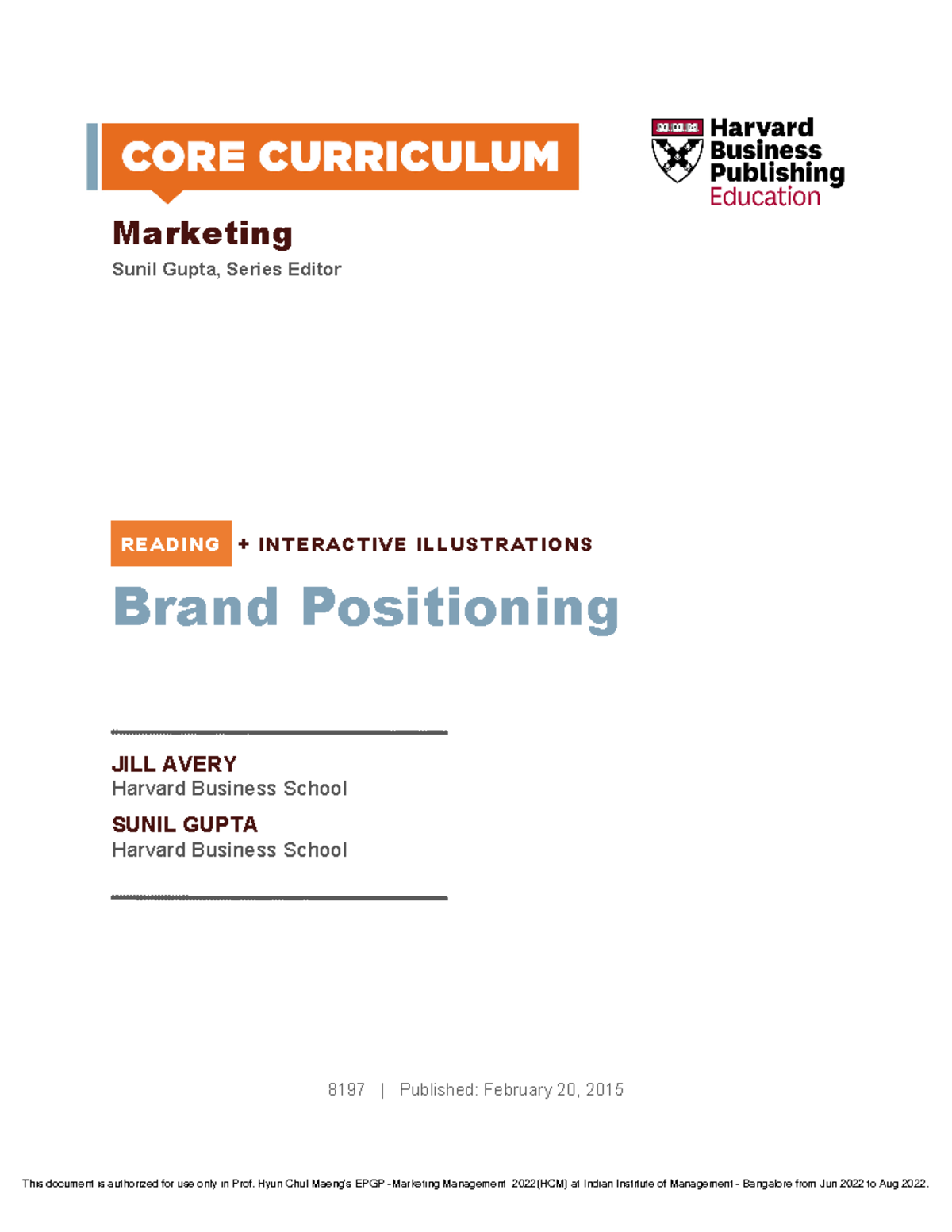 10. Brand Positioning - 1 Marketing Sunil Gupta, Series Editor READING + INTERACTIVE ...