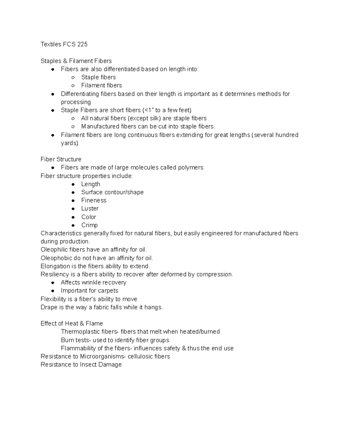 Textiles Notes Staple Filament Fibers - Textiles FCS 225 Staples ...