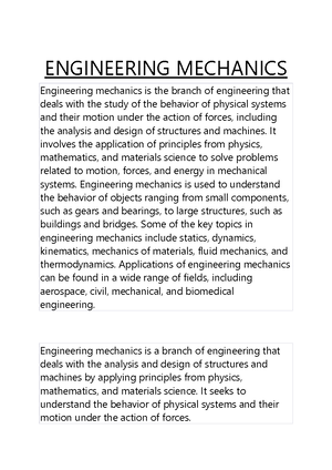 Engineering Mechanics - ENGINEERING MECHANICS Engineering Mechanics is ...