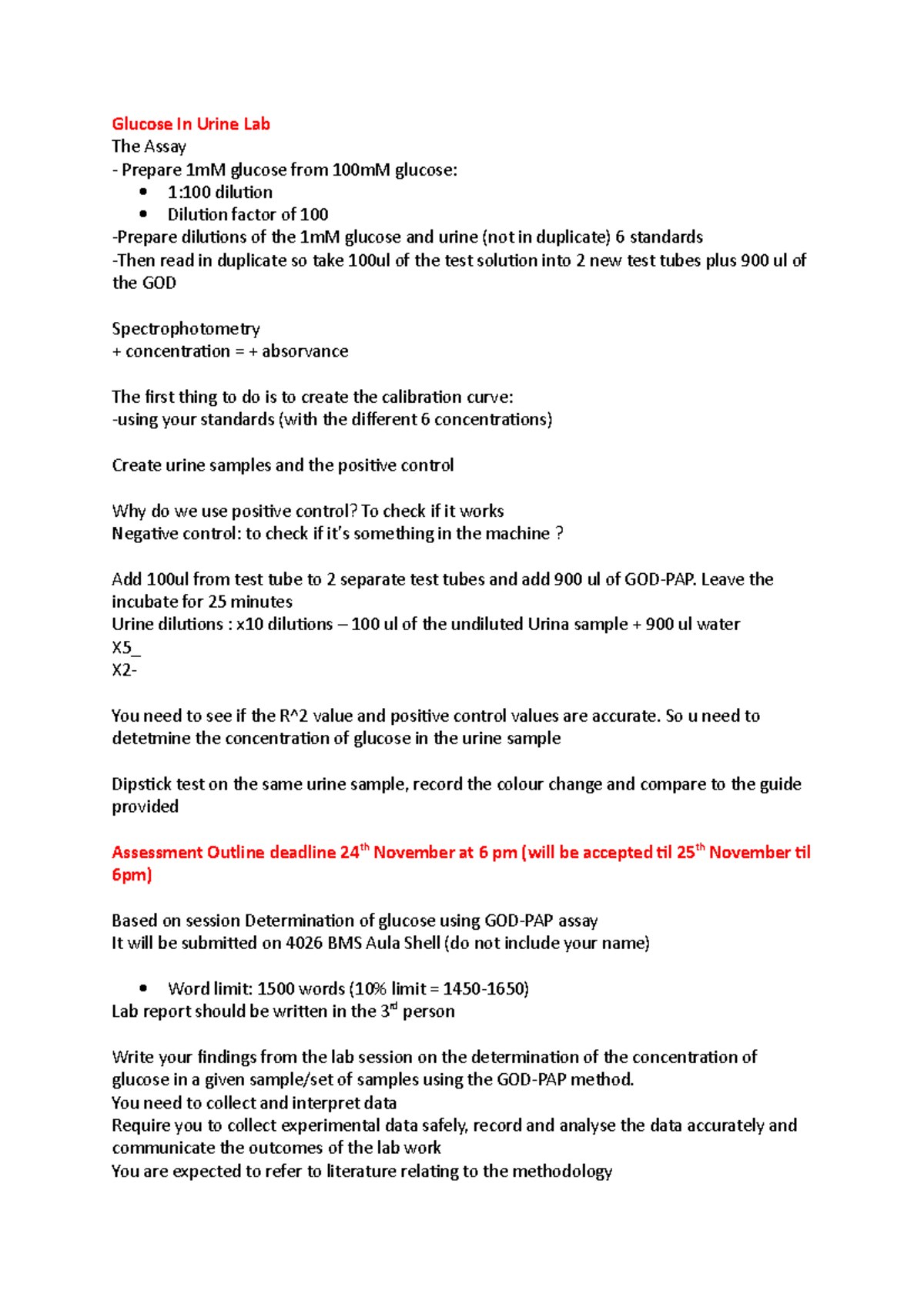 Lab Report Glucose in Urine - Glucose In Urine Lab The Assay Prepare ...