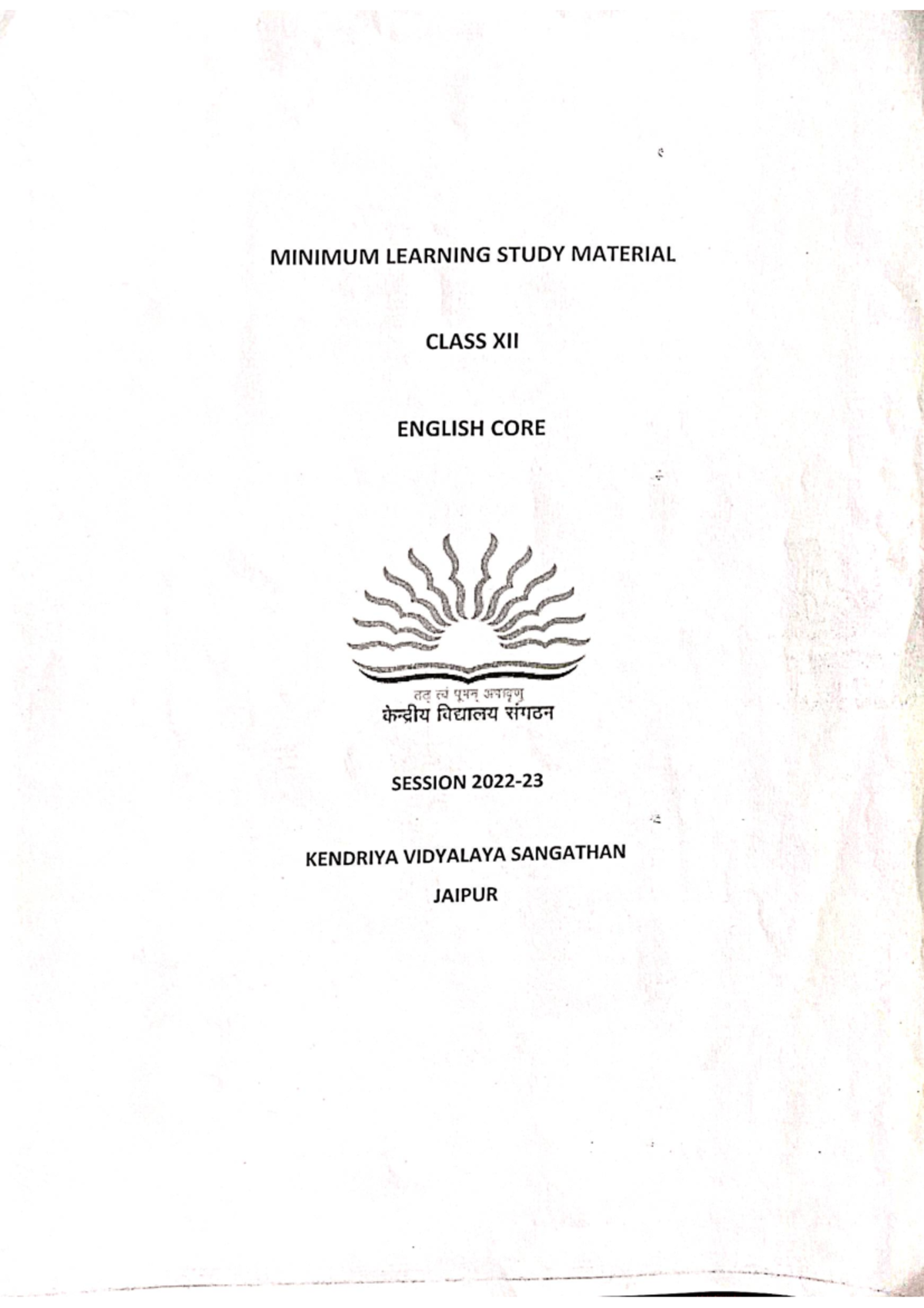 Kendriya vidalya minimum learning formats - xii english core - Studocu