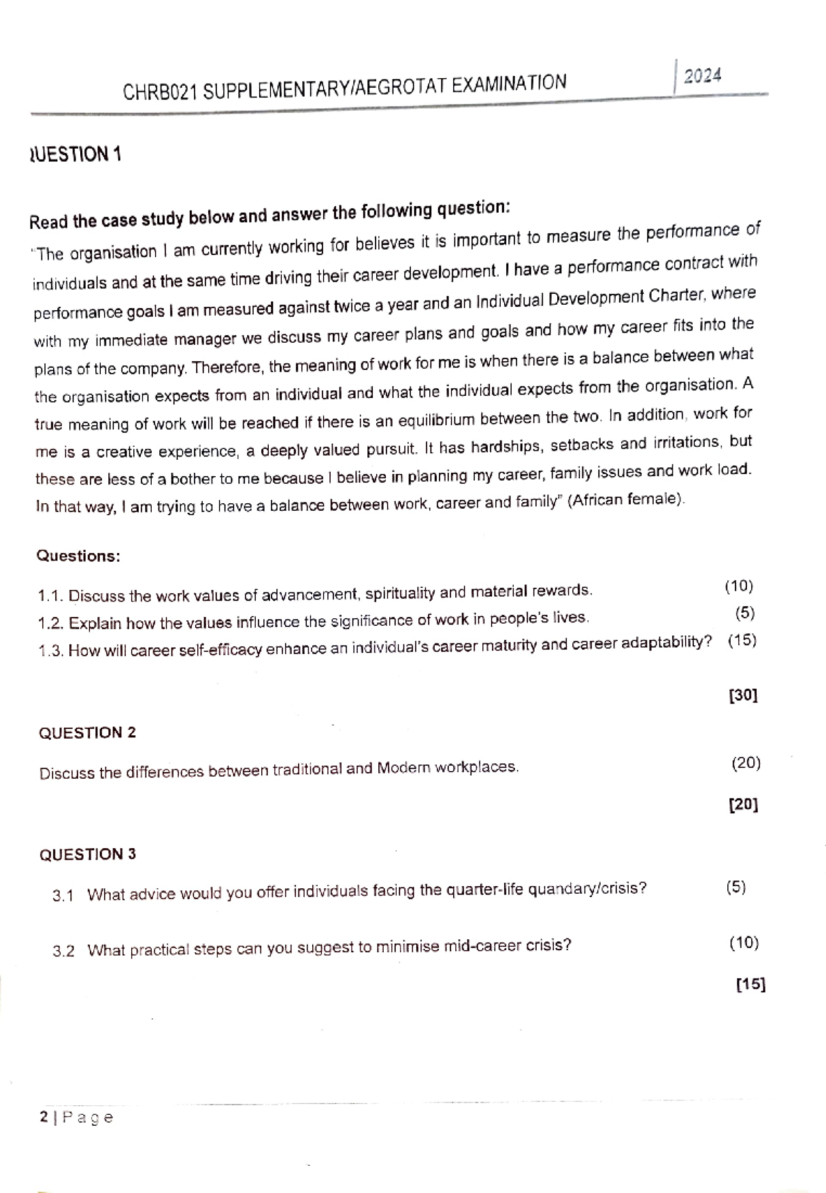 CHRB021 supplementary exam - UESTION 1 Read the case study below and ...