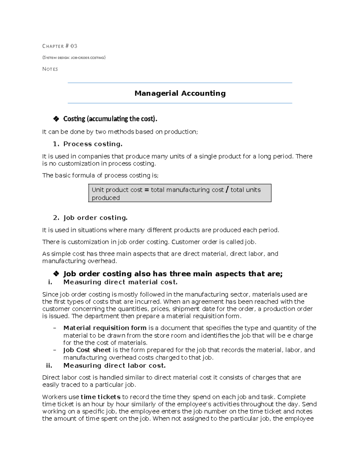 Chapter 3 accounting - CHAPTER # 03 (SYSTEM DESIGN: JOB-ORDER COSTING ...