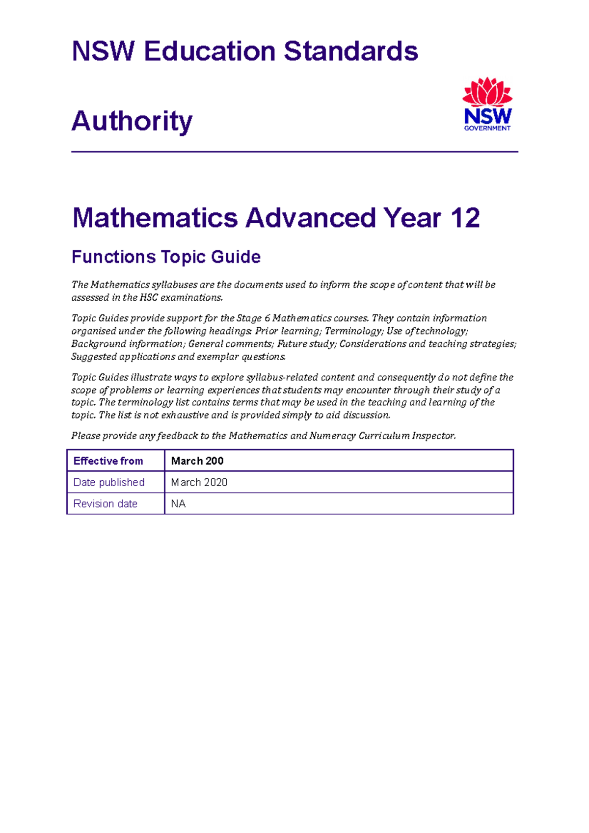 Mathematics advanced year 12 topic guide functions - NSW Education ...