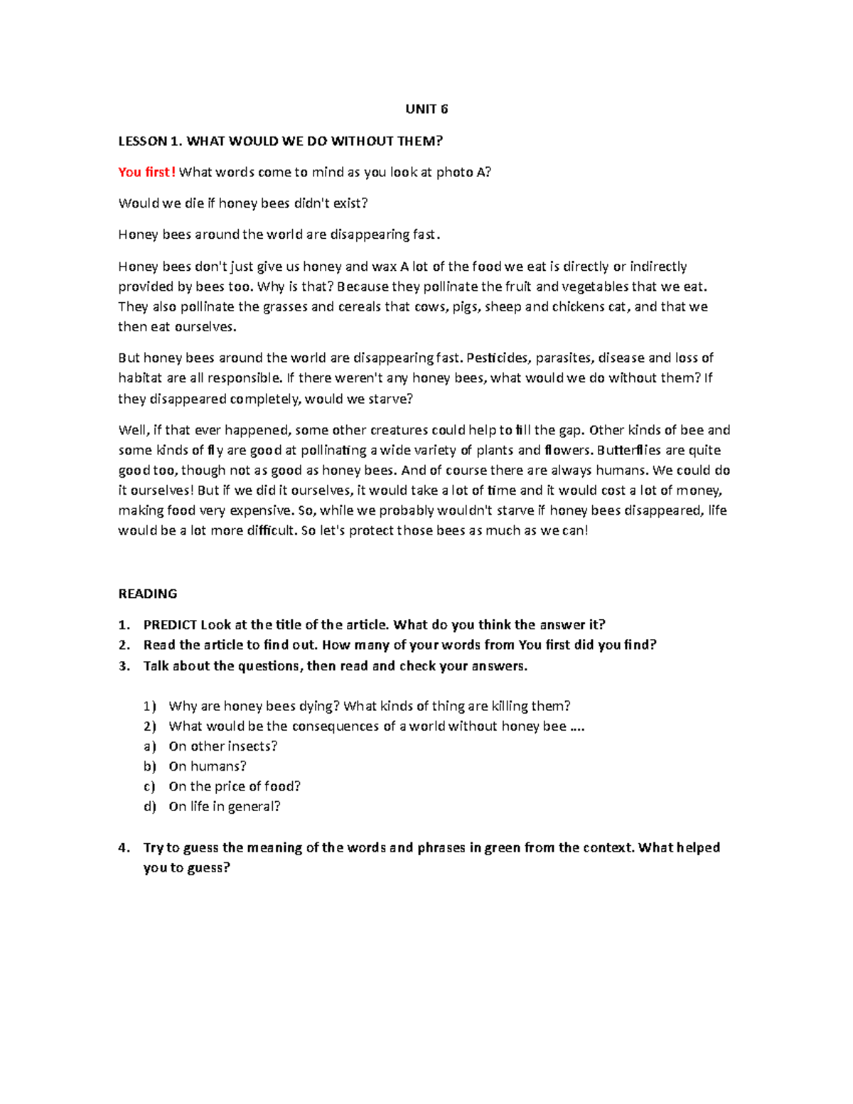 UNIT 6 Lesson 1 - unidad 6 leccion 1 - UNIT 6 LESSON 1. WHAT WOULD WE ...