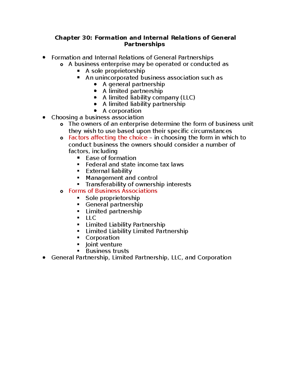 Chapter 30- Formation and Internal Relations of General Partnerships ...