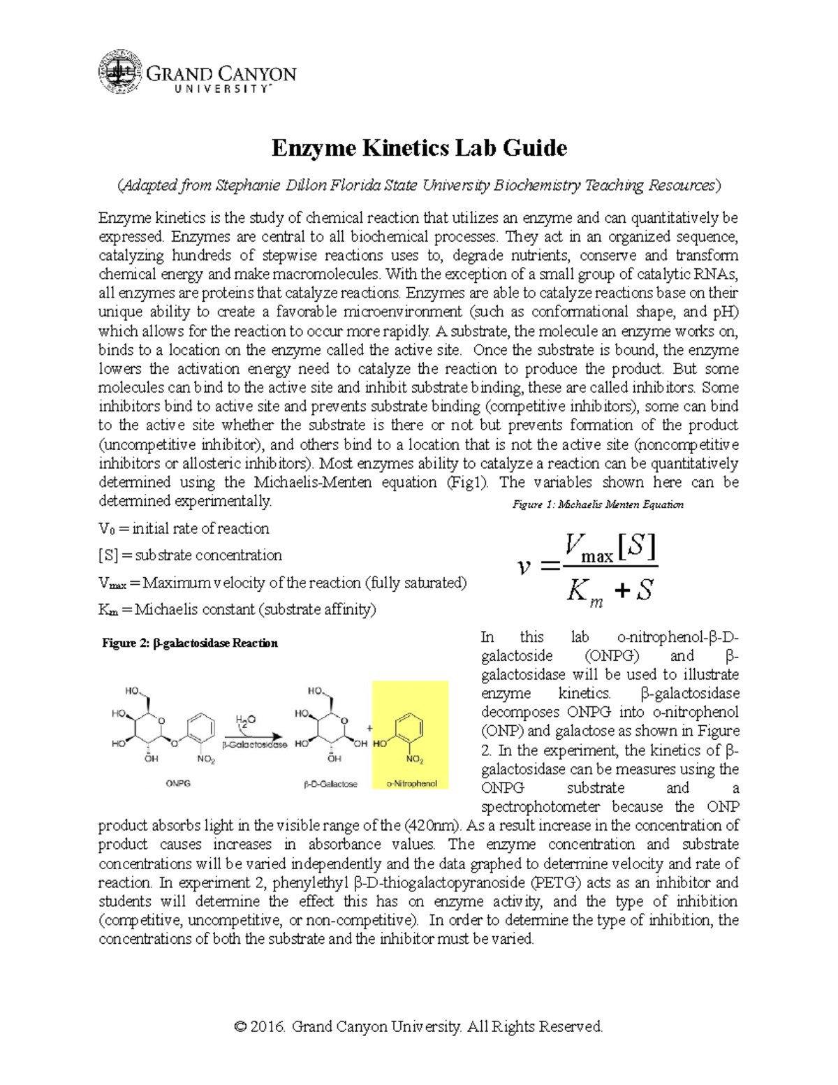 CHM 360L RS Enzymekineticslabguide - Enzyme Kinetics Lab Guide ...