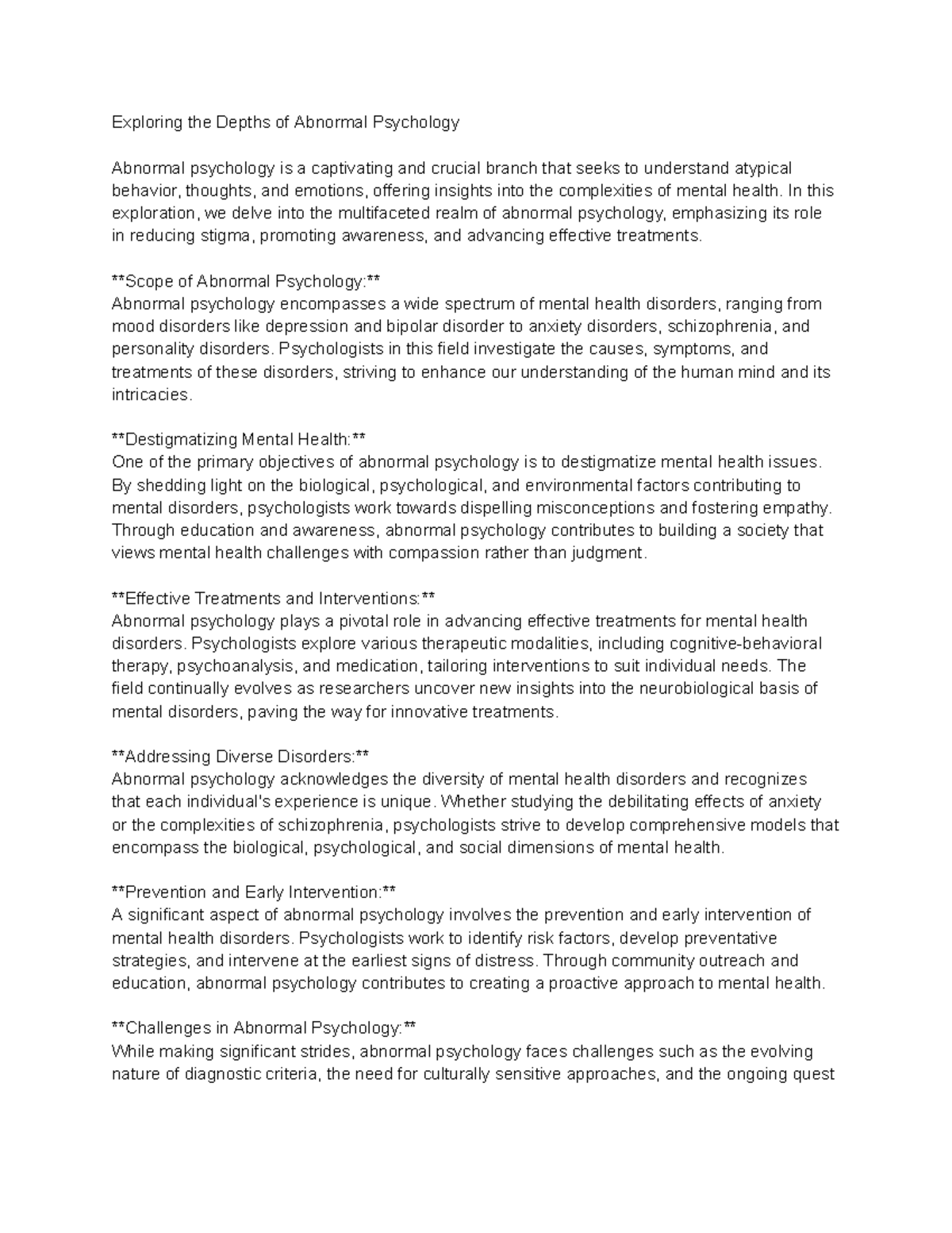 Exploring the Depths of Abnormal Psychology - In this exploration, we ...