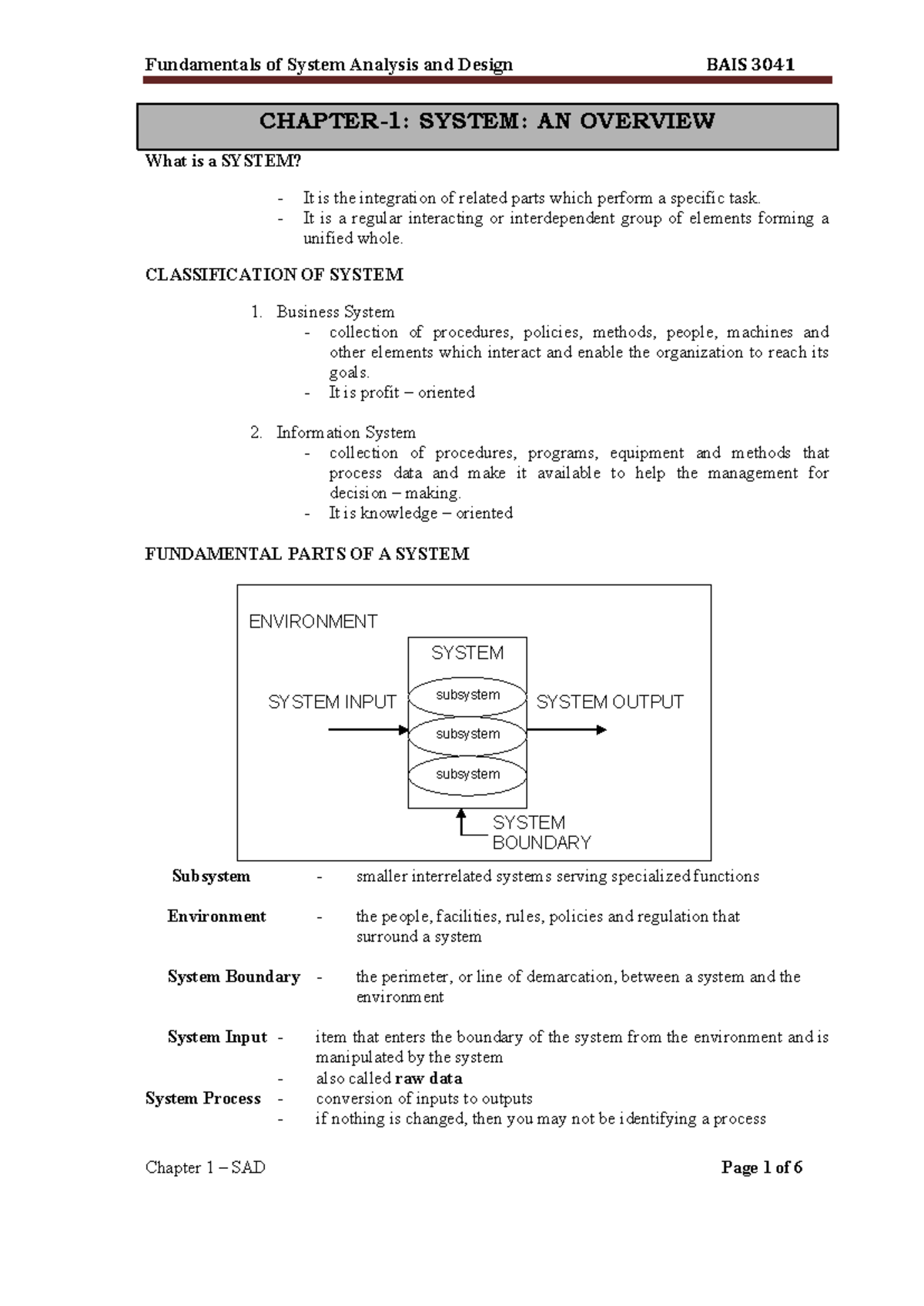 Chapter 1 SAD BAIS 3041 1st semester - CHAPTER-1: SYSTEM: AN OVERVIEW ...