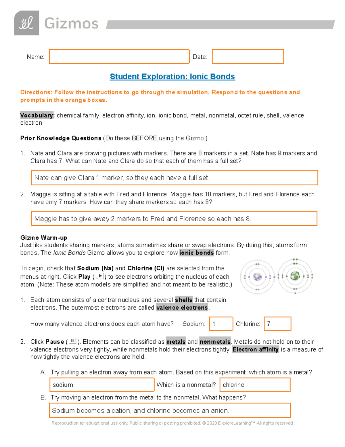 AH Ionic Bonds SE - Name: Date: Student Exploration: Ionic Bonds ...