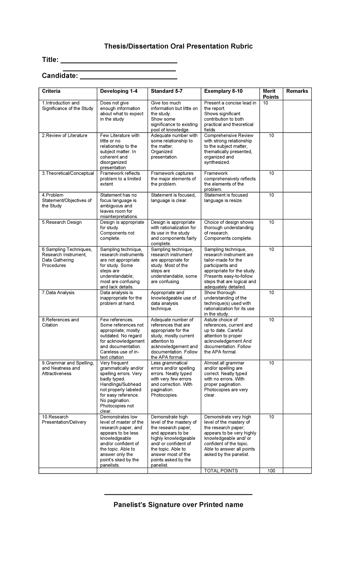 Thesis- Defense- Rubrics - Thesis/Dissertation Oral Presentation Rubric Title: - Studocu